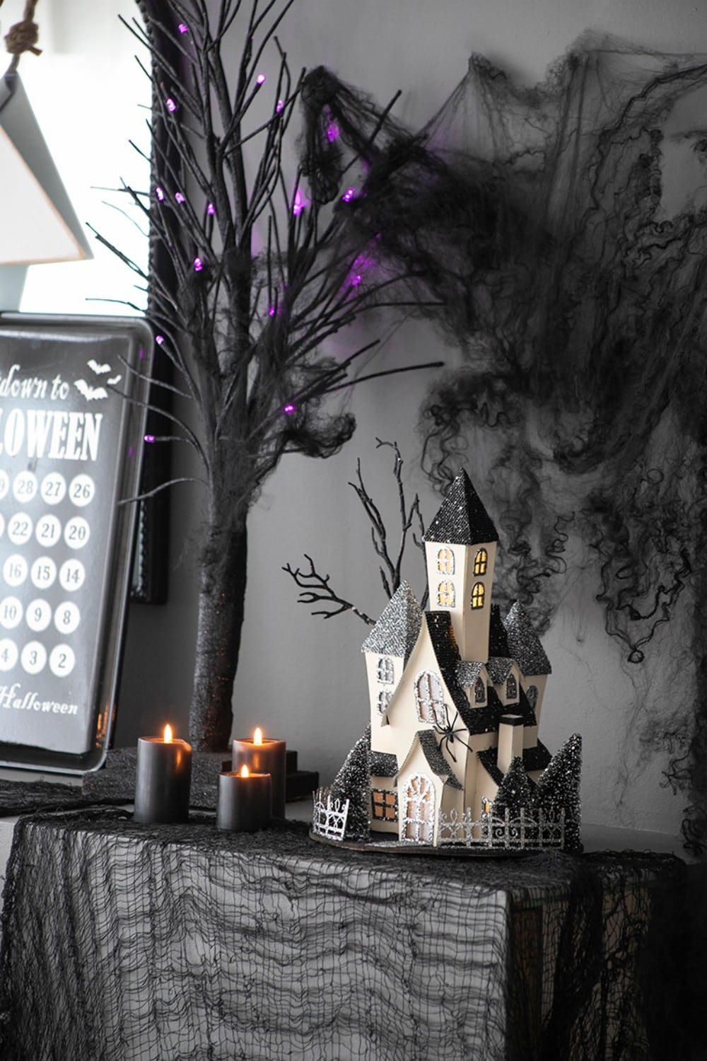 LOVMOR Cardboard Lighted Haunted House Black Beige Tabletop holiday ...