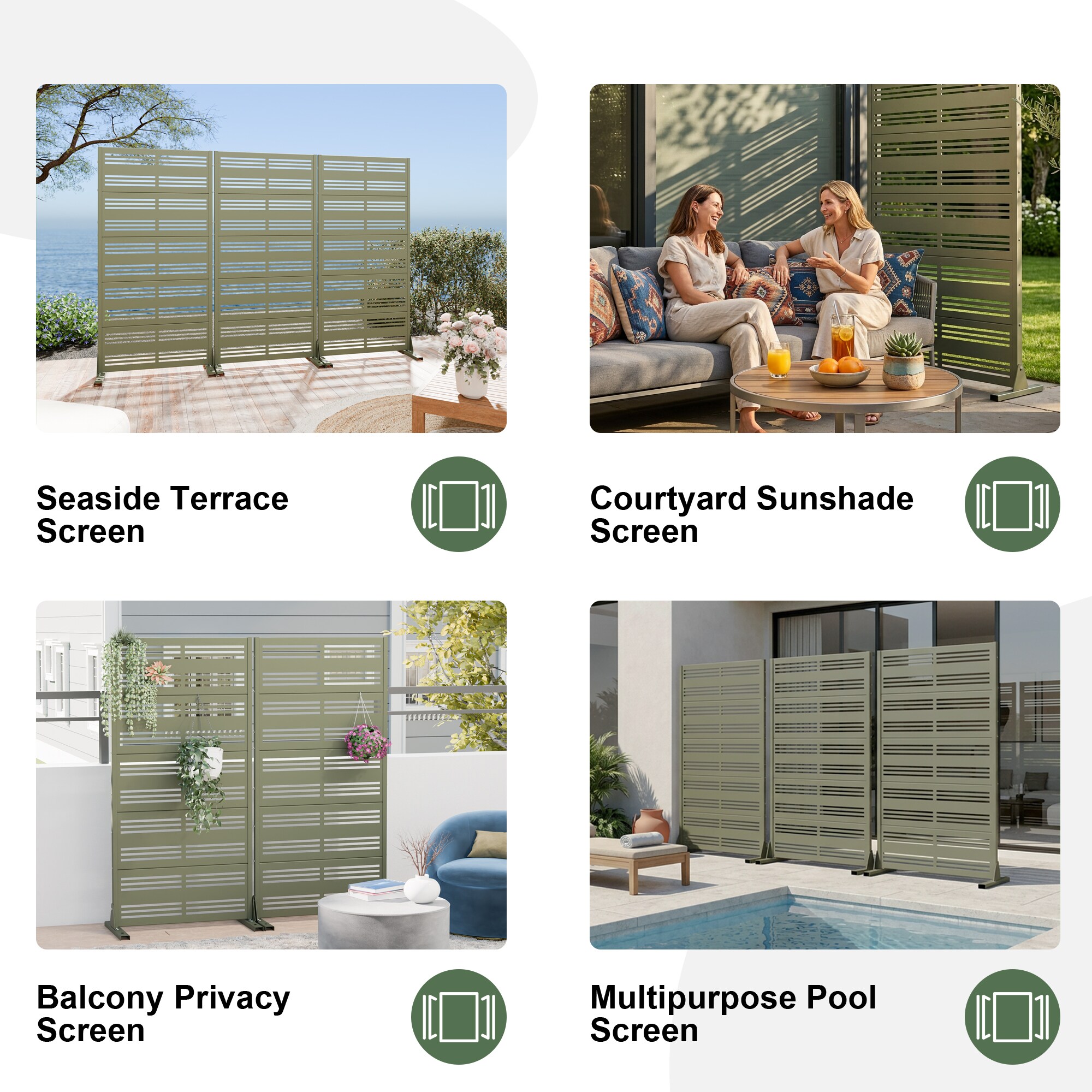 Wooakway Olive Green 60-in W x 30-in H Outdoor Metal Privacy Screen for ...