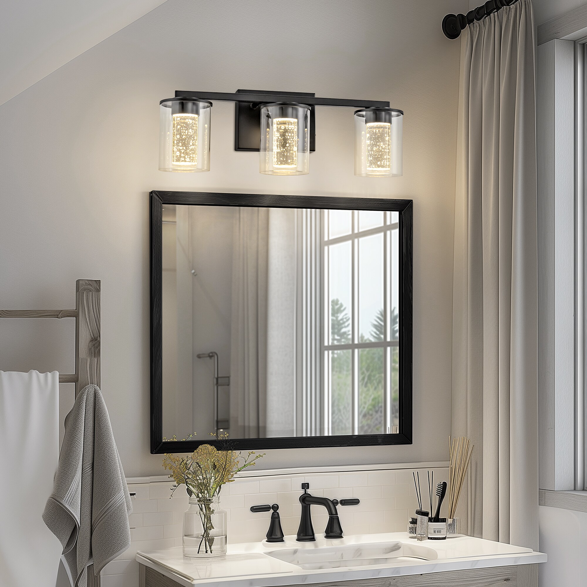 DORESshop 18 inch Modern 3 Light Black Crystal LED Vanity Light with ...