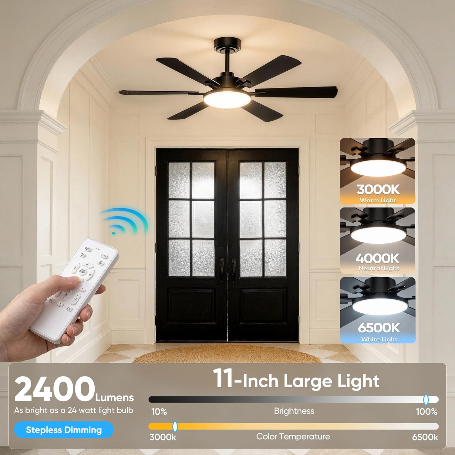 Cinoton 52 Inch Ceiling Fans with Lights 6 Double Sided Blades Ultra ...