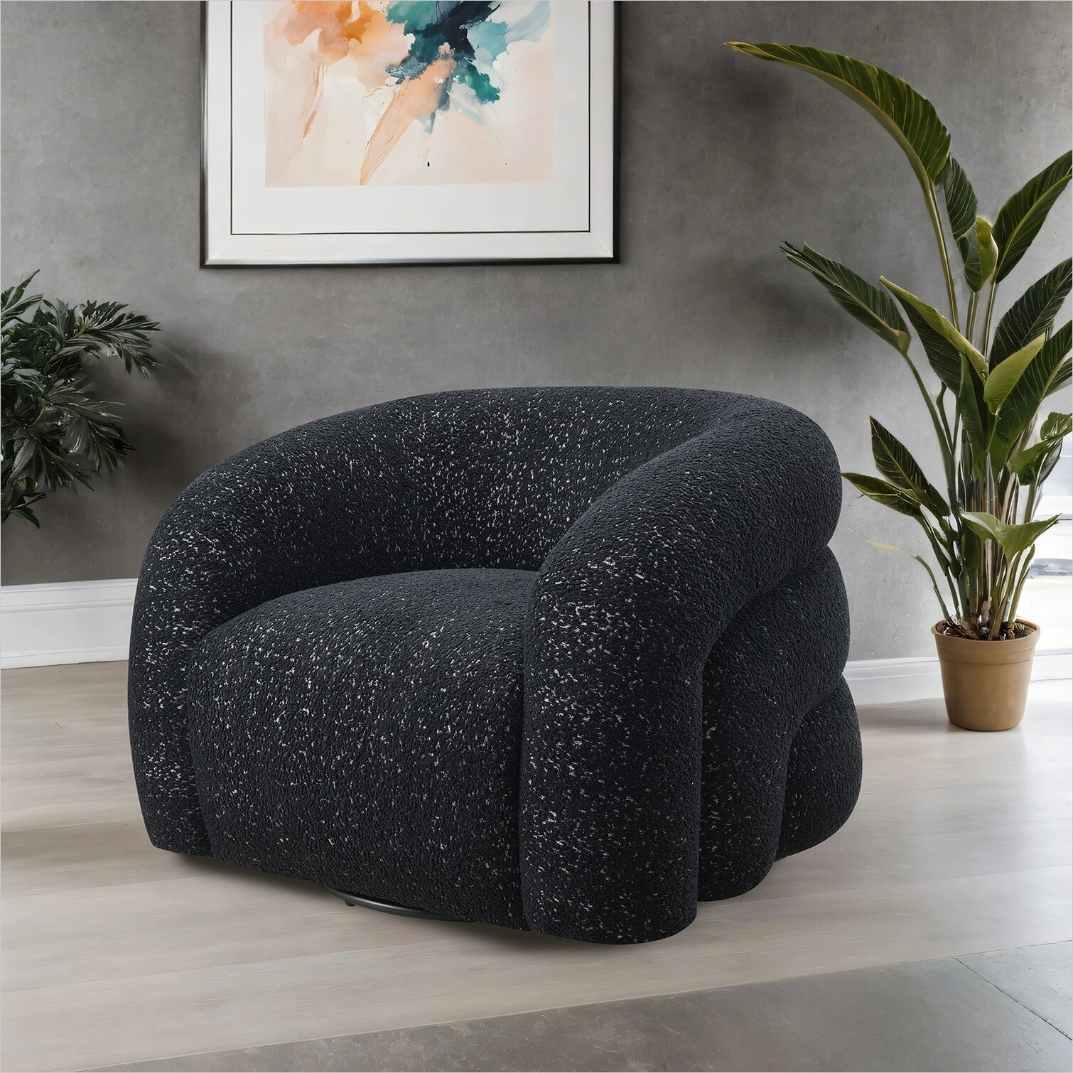 Naturefalls Living Room Swivel Accent Chair in Jet Black Chenille with ...