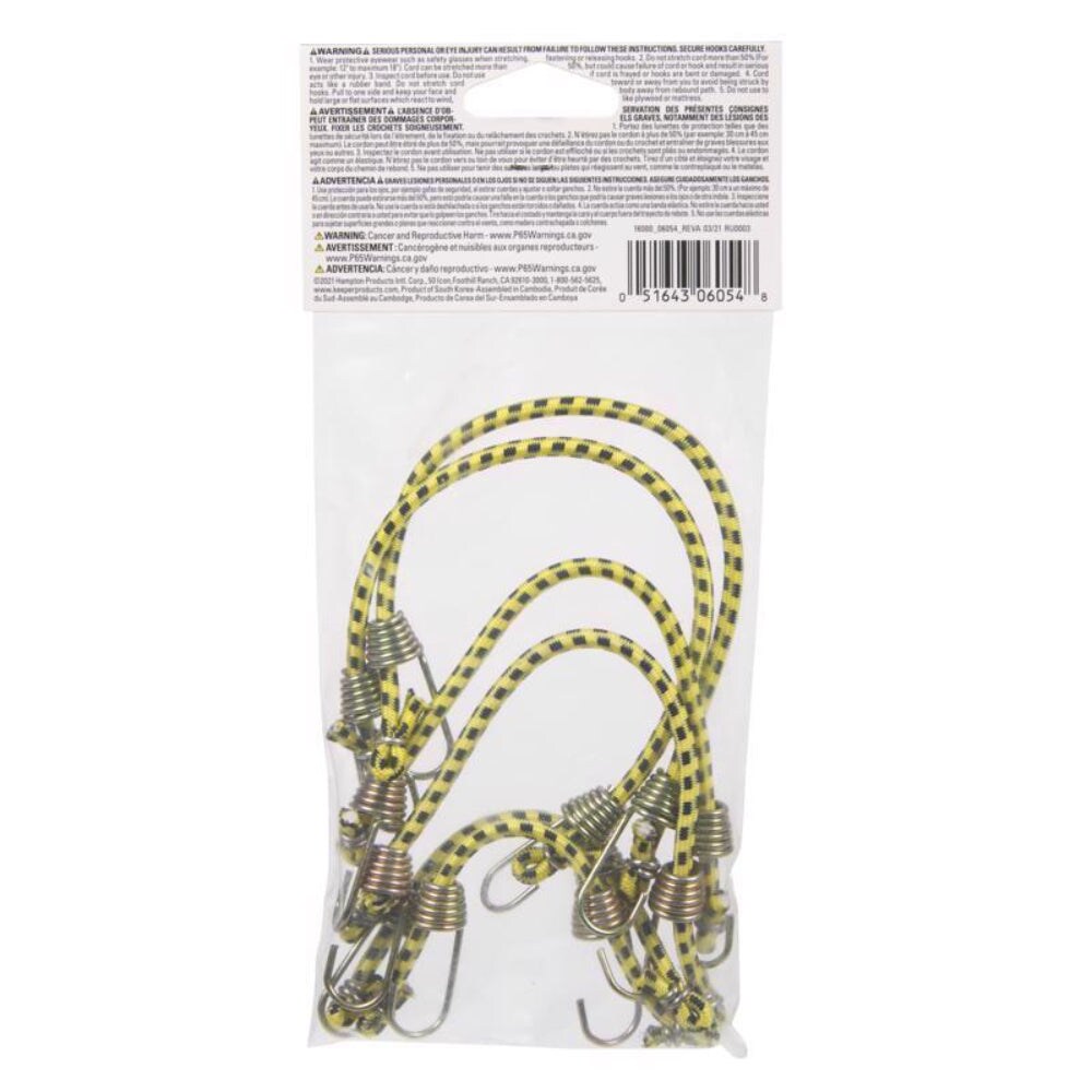 Keeper 6 Piece Mini Bungee Cord Set Assorted Lengths 0.16 in Thickness ...