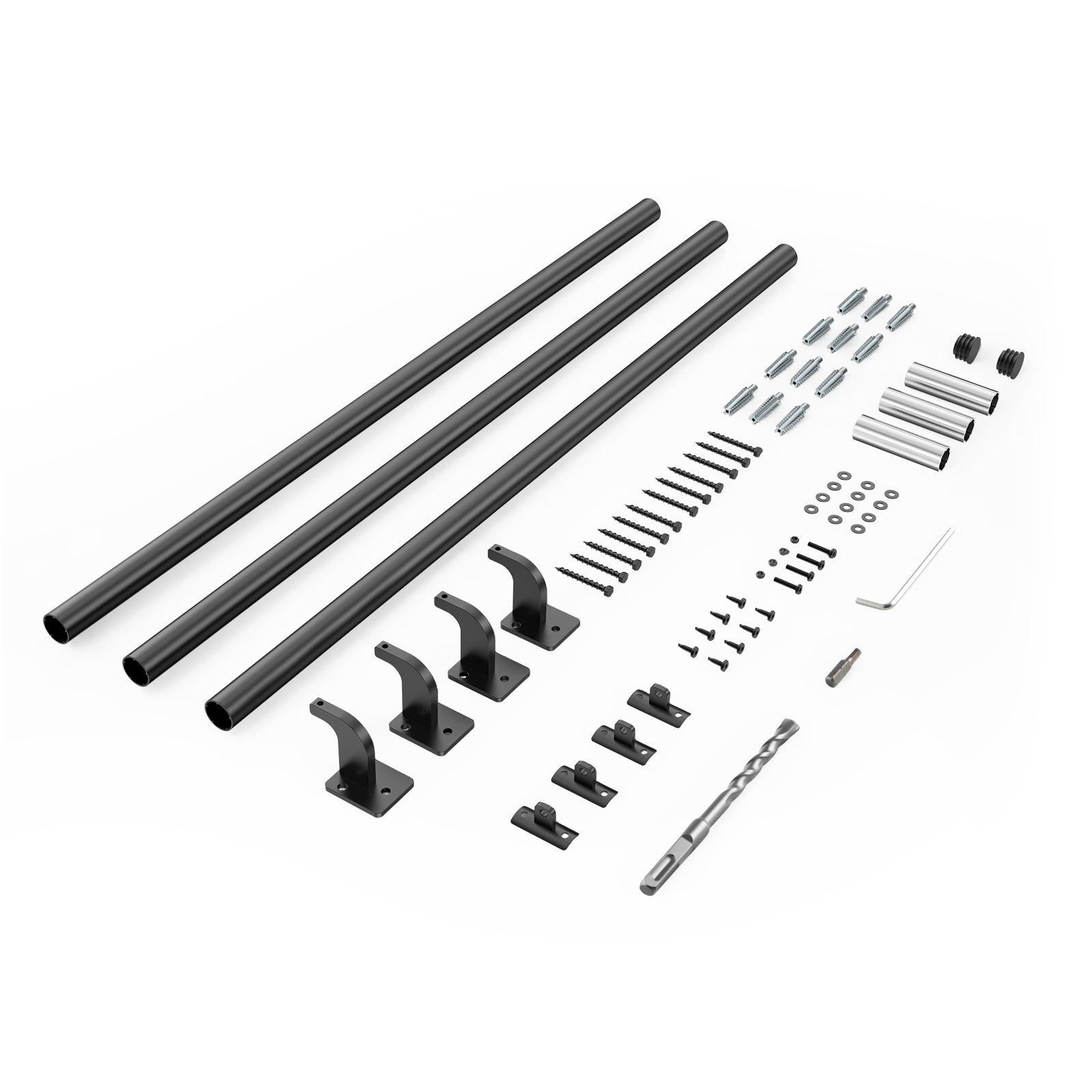 VEVOR Wall Mounted Stair Handrail 12ft Pipe Staircase Handrail Black ...