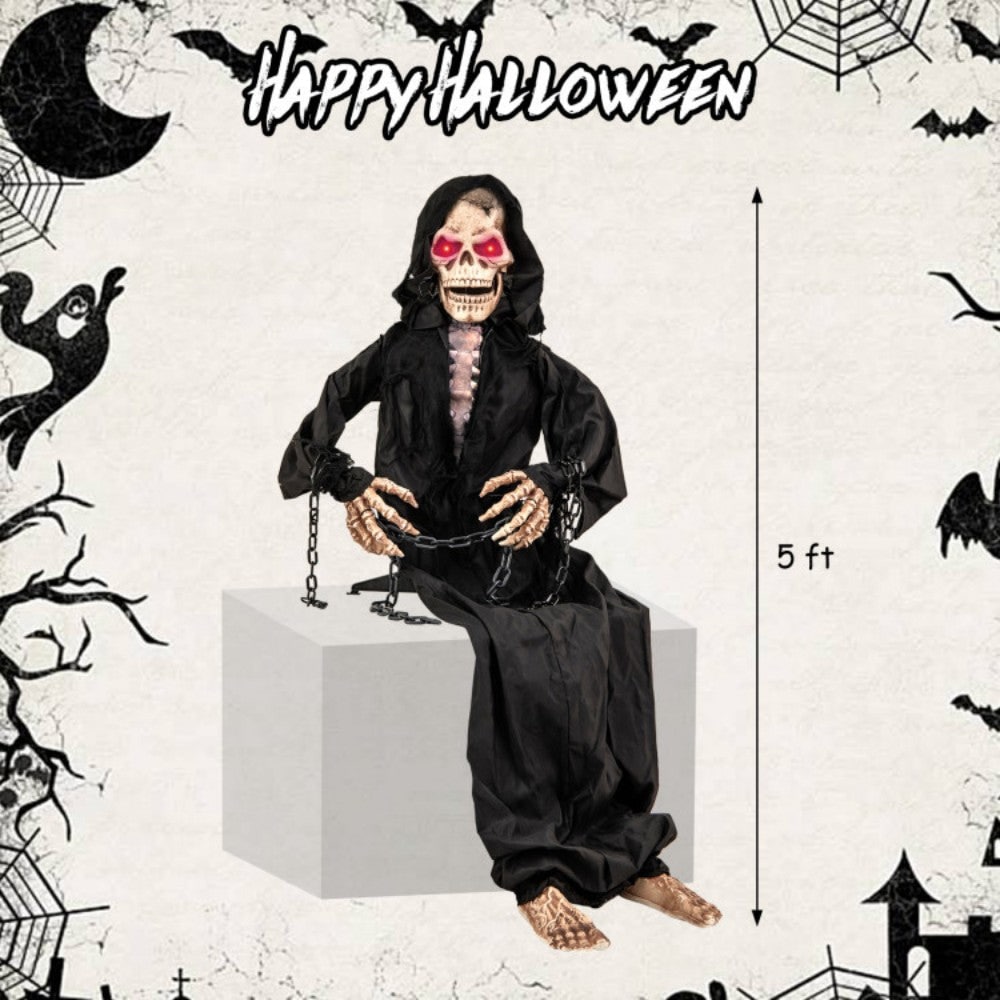 Boyel Living 5ft Scary Talking Reaper Decoration Animated Sitting ...