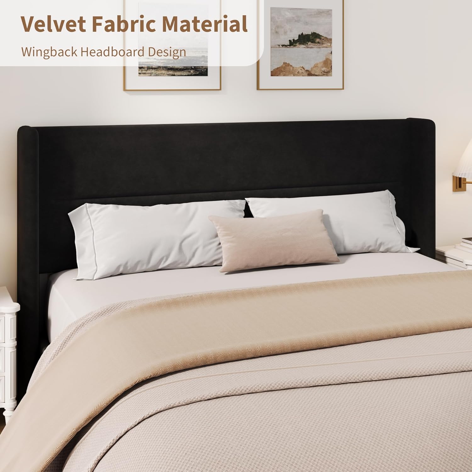 Garvee Soft Upholstered Platform Bed Frame with Wingback Headboard ...