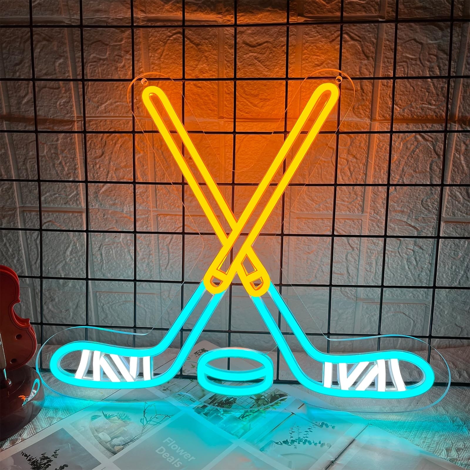 AOIZGMY Ice Hockey Neon Sign Dimmable LED Sports Themed Light for Boys ...