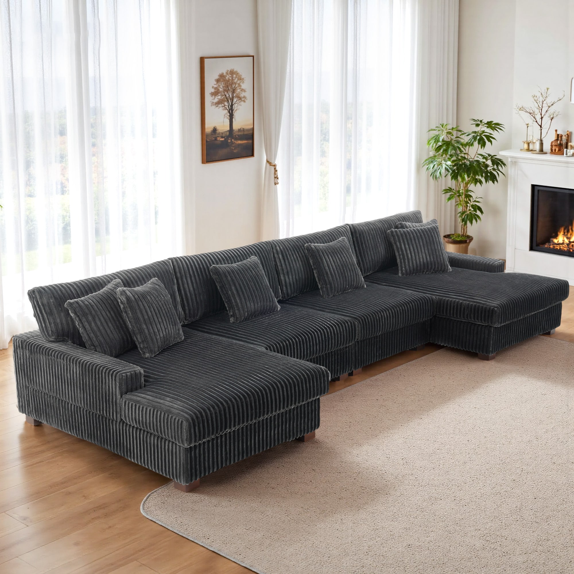 Dreamsidea Sectional Sofa 150-in W U Shaped 3-Seaters Modular Sofa with ...