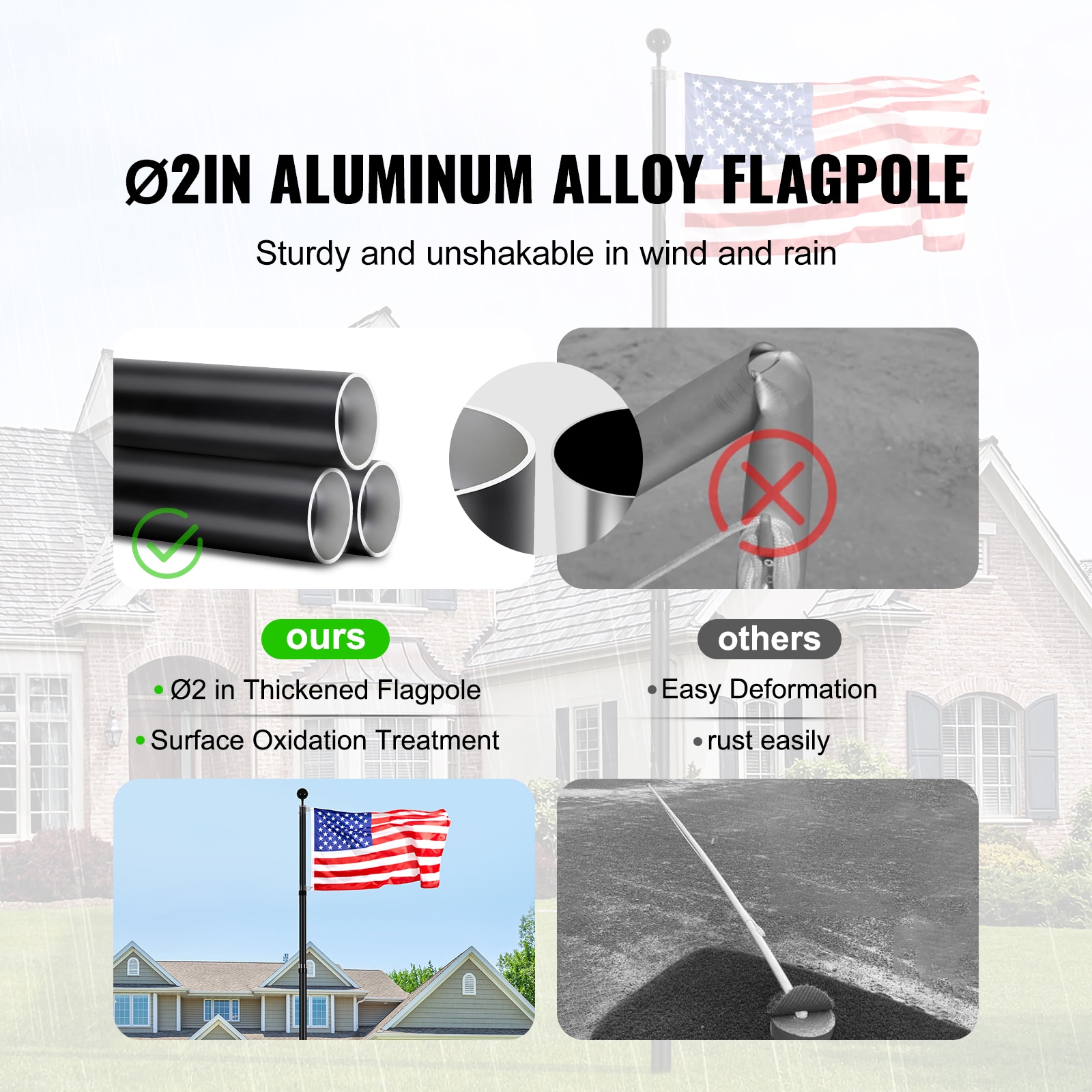 VEVOR 20FT Telescoping Flag pole Kit Heavy Duty Aluminum Alloy in ...
