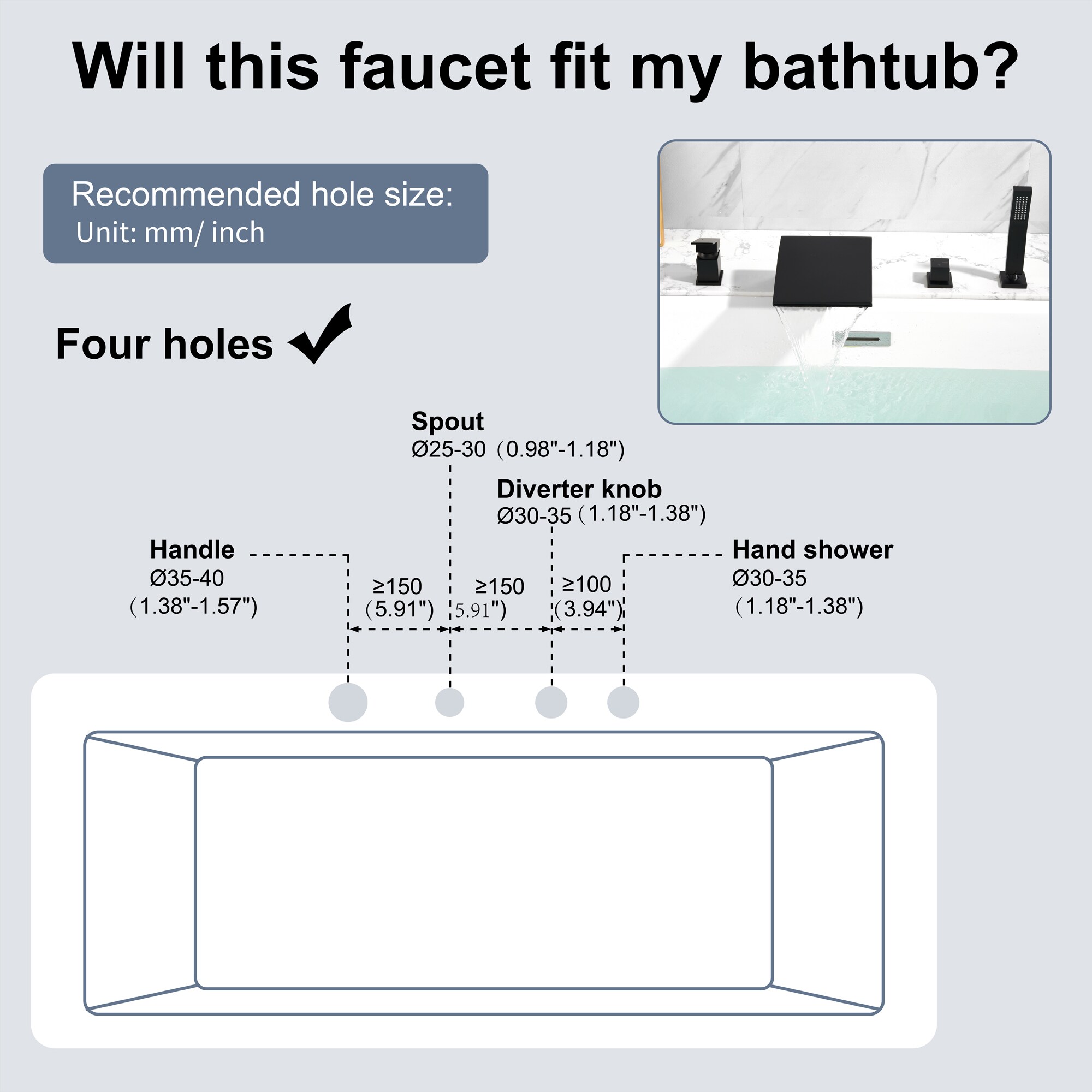 Nestfair Black 2-handle Deck-mount Roman Waterfall Bathtub Faucet with ...