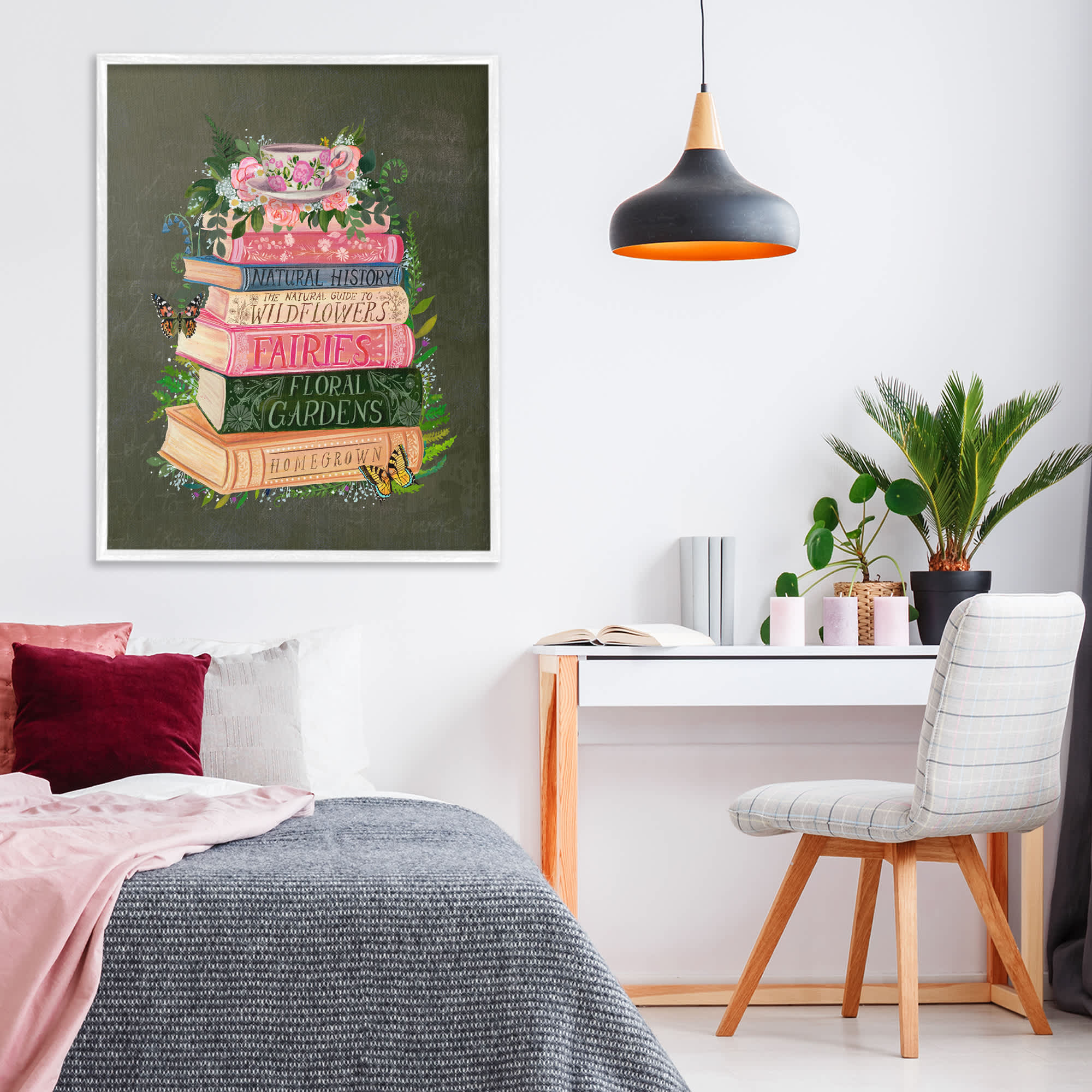 Stupell Industries Floral Fairy Book Stack White Framed Giclee Art 24 x ...