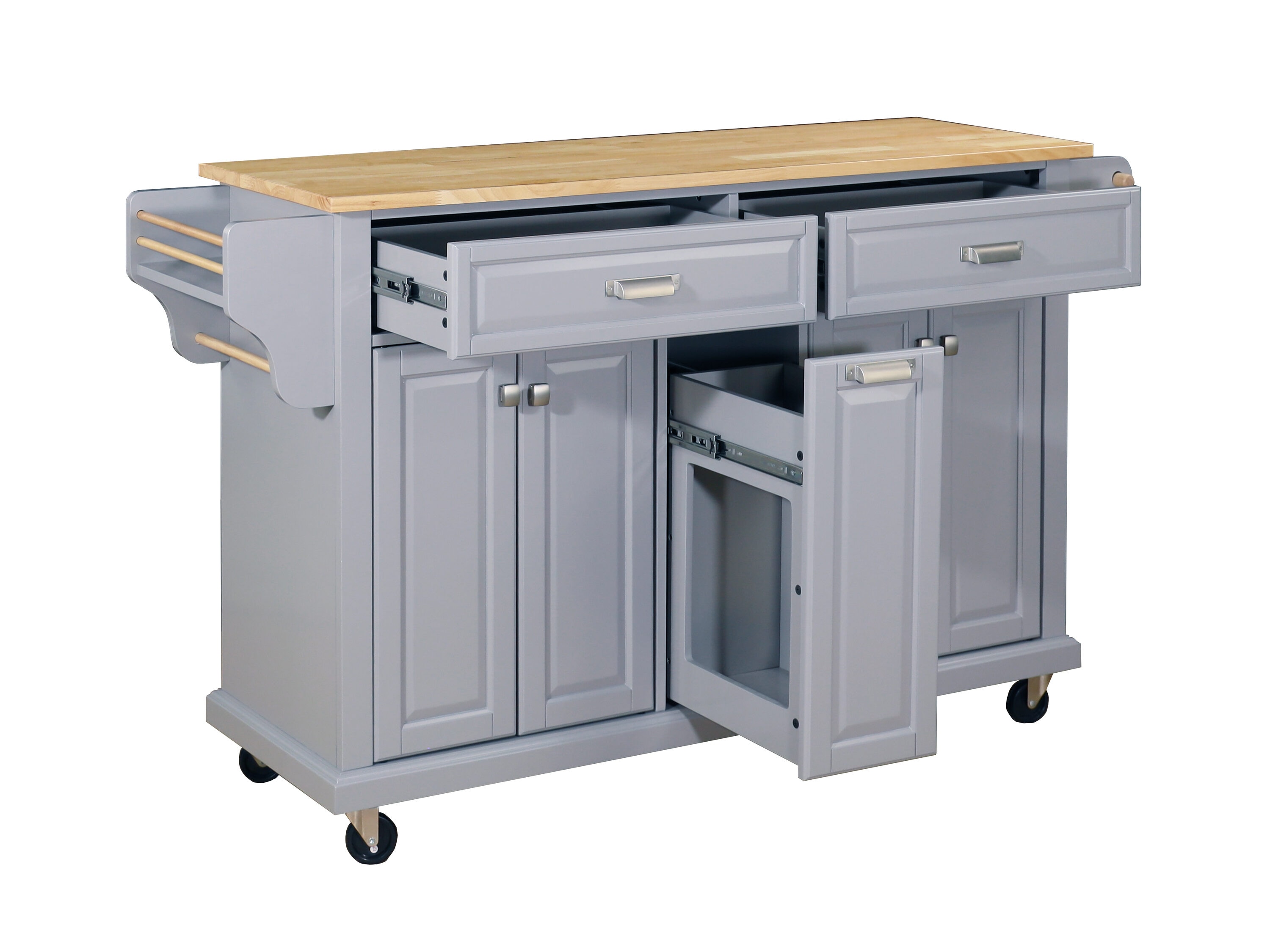 CESICIA Gray Wood Base with Wood Top Rolling Kitchen Island (18-in x 51 ...