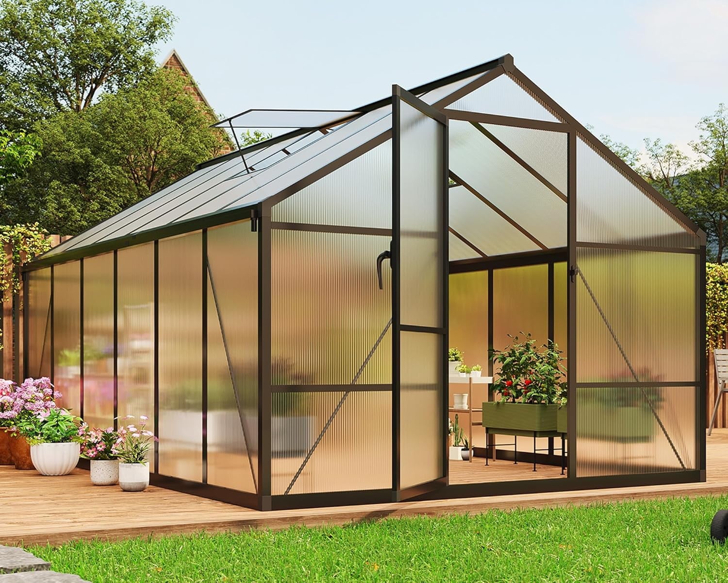 Garvee 8 x 12ft Greenhouse Easy Assembly Aluminum Polycarbonate ...