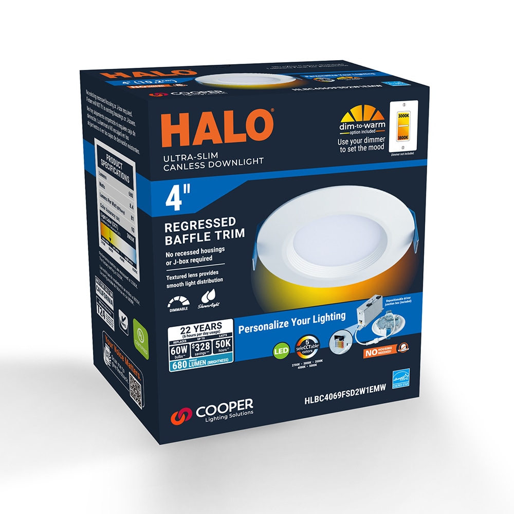 HALO HLBC Series White 4-in 600-Lumen Switchable White Round Dimmable ...