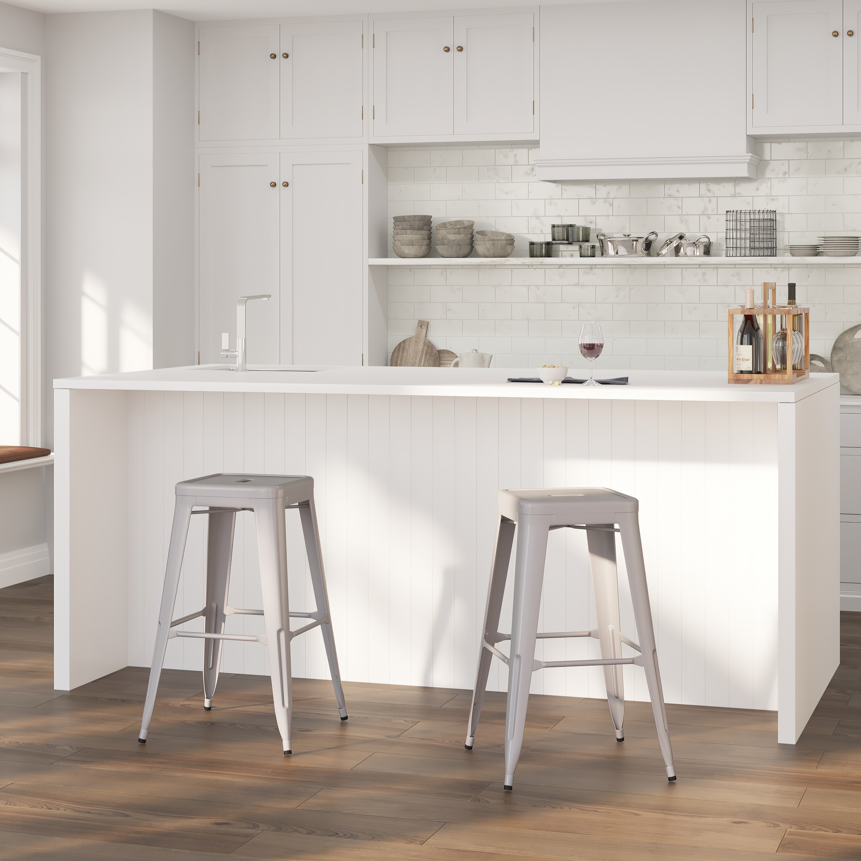Merrick Lane Newark Series Silver 30-in High Backless Metal Bar Height ...