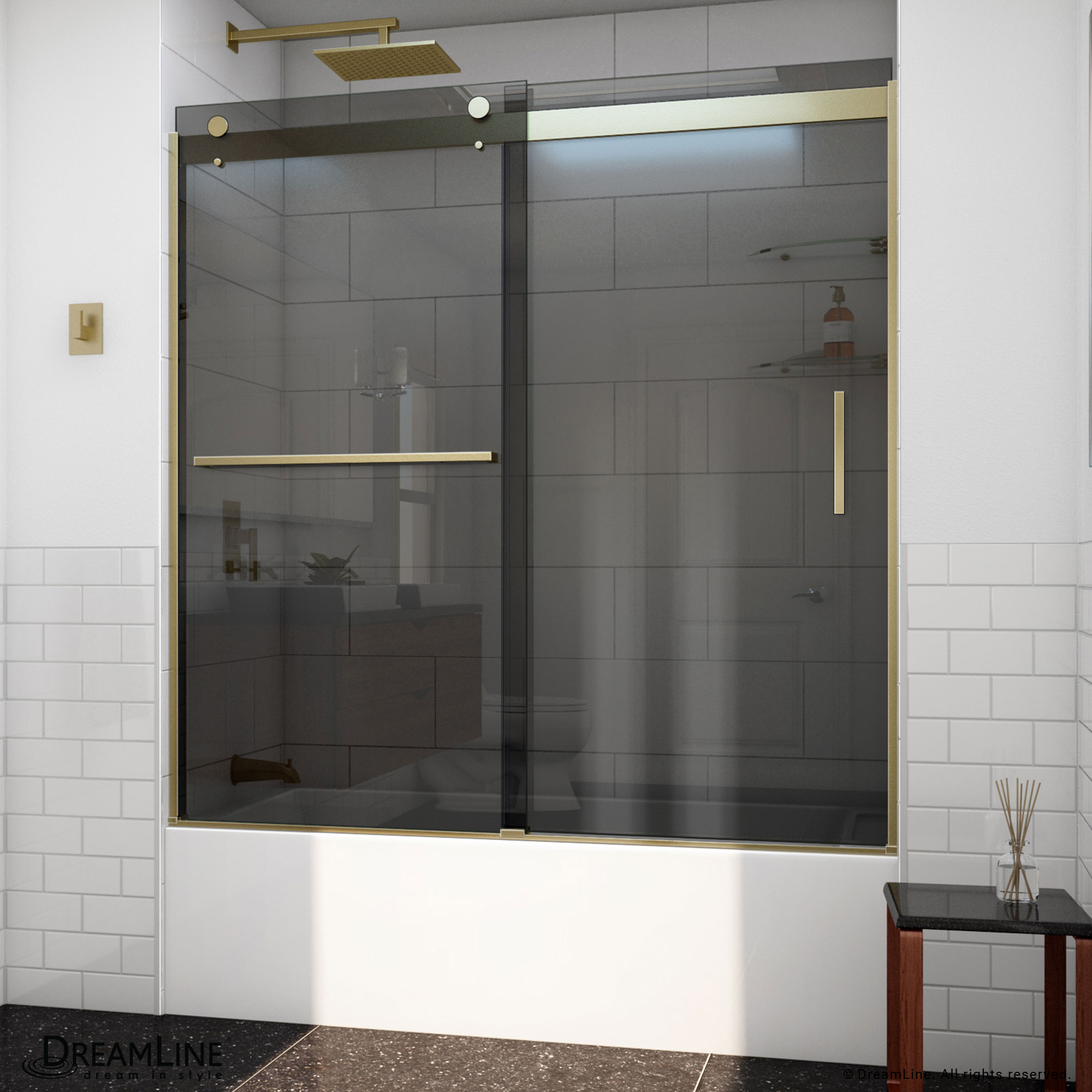 Dreamline Sapphire V Brushed Gold 56 In To 60 In W X 62 In H Semi