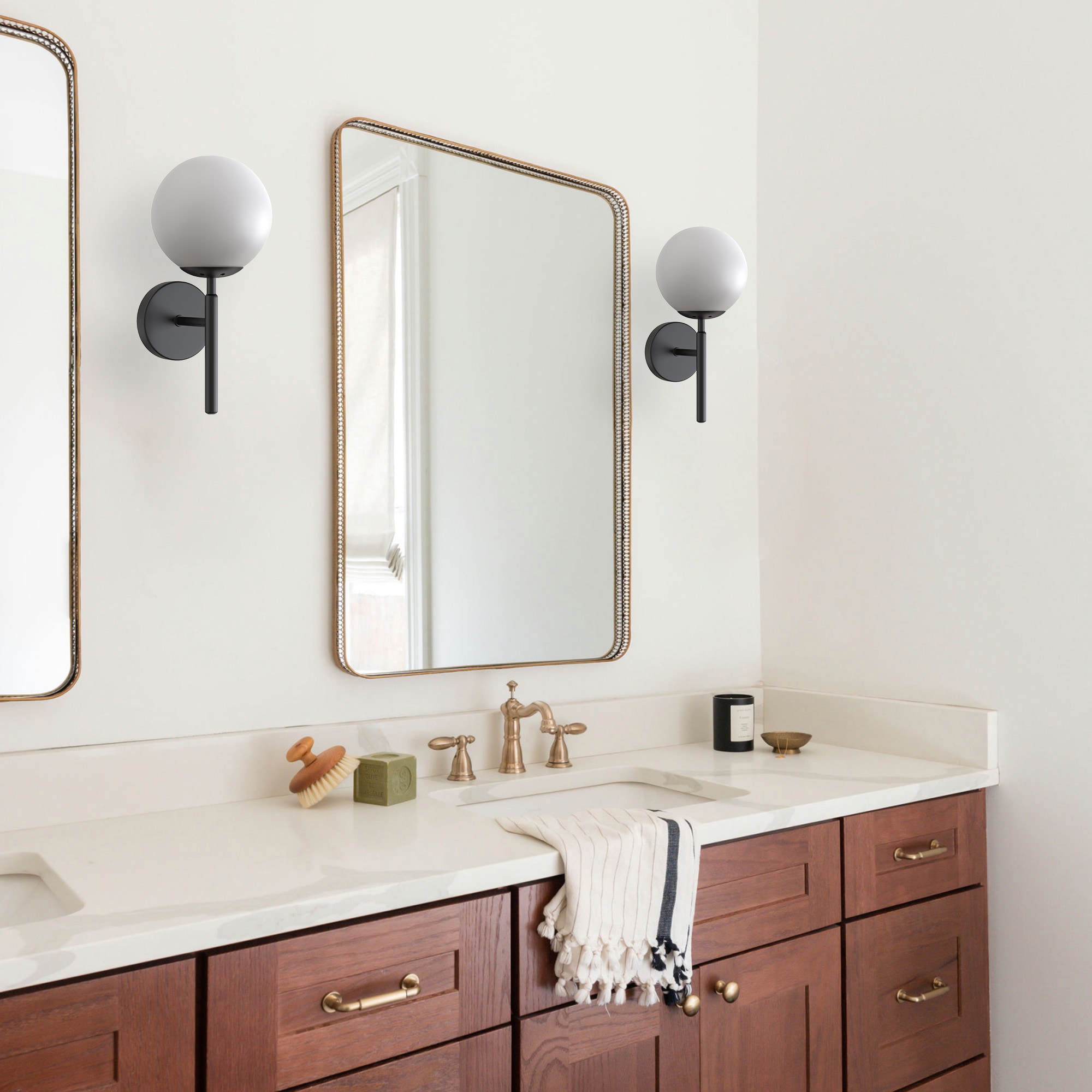 DORESshop 5.9 in 1 Light Black Modern Globe Wall Sconce with Frosted ...