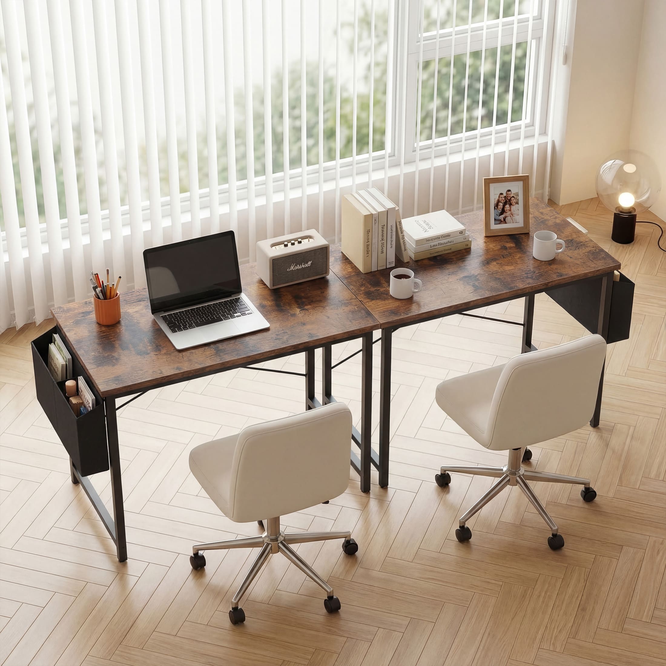 Sweetcrispy 55-in W Rustic Brown Home Office Writing Desk with Fabric ...