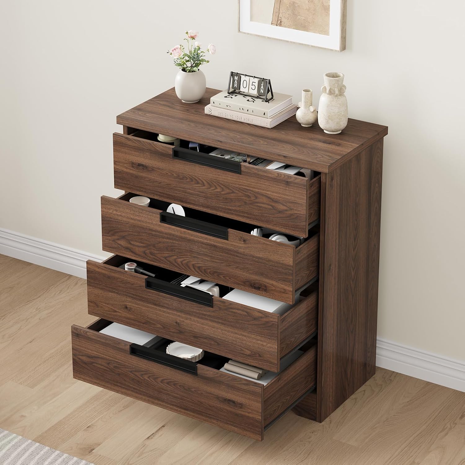 Garvee 4 Drawers Nightstand for Bedroom Modern Bedside Table with Built ...