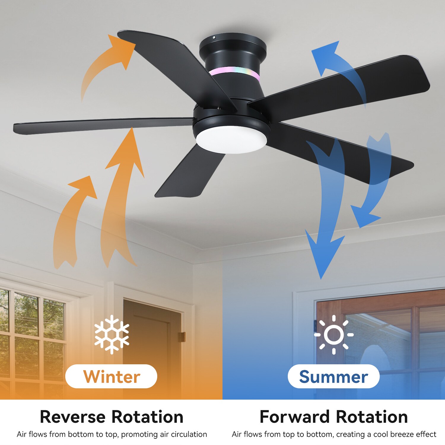 Gleam Flare 46 Inches RGB Flush Mount Ceiling Fan with Light and Remote ...