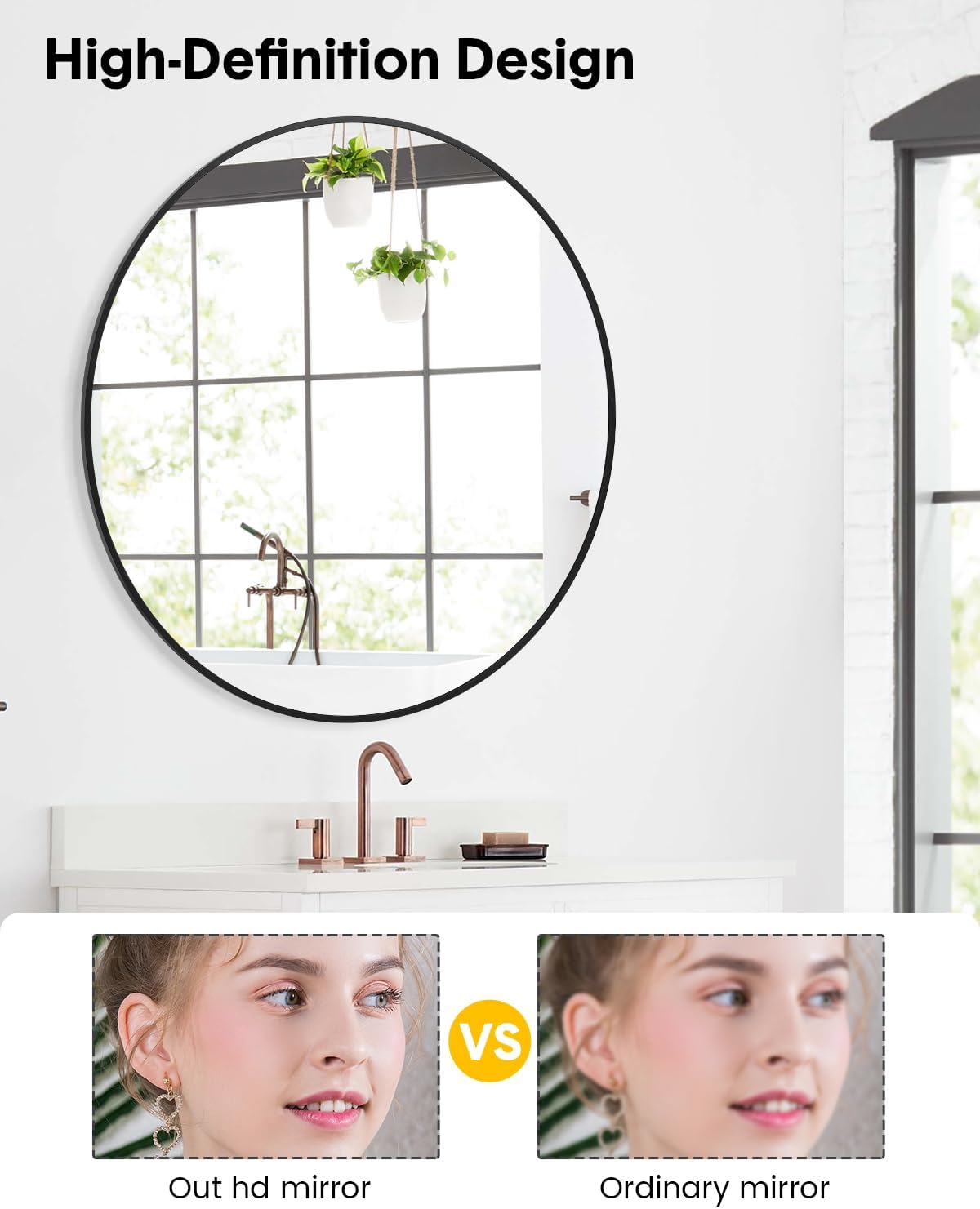 Garvee 32 Inch Round Mirror Matte Black Metal Framed Circle Mirror 5mm ...