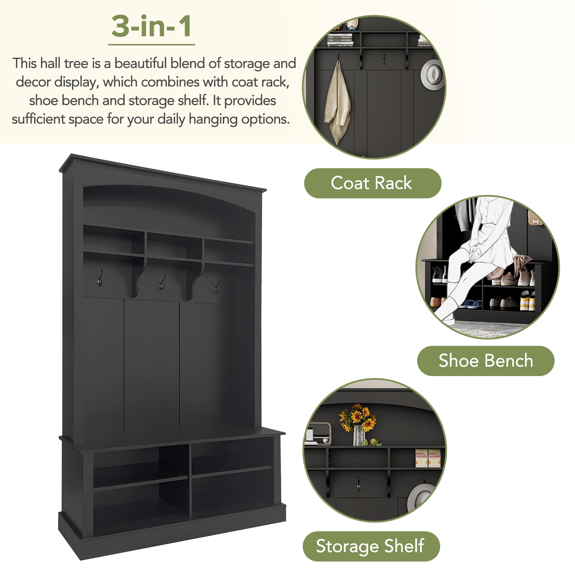 ZAKLOOP Black 3 -Hook Coat rack in the Coat Racks & Stands department ...