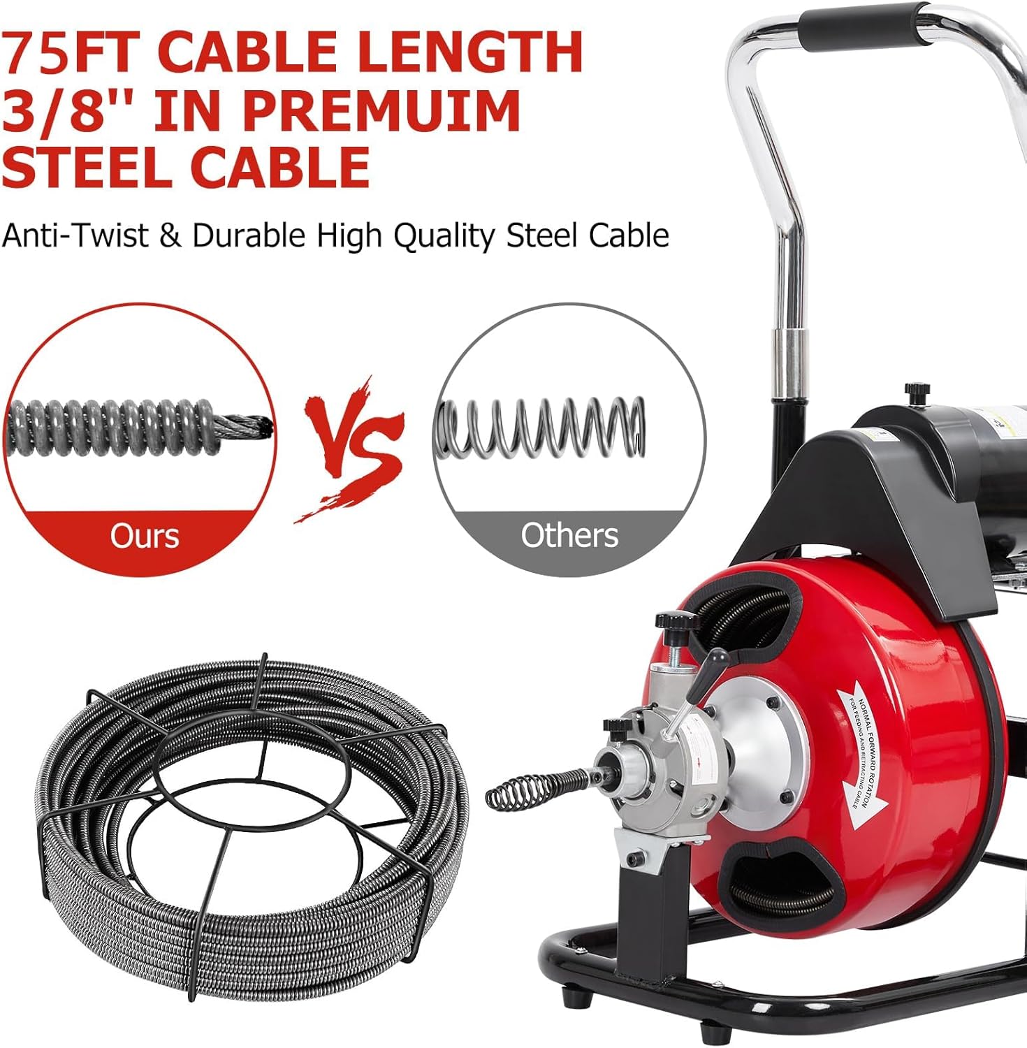 Qeetex Drain Cleaner Machine 75ft 3-8Inch Sewer Snake Cleaning Machine ...