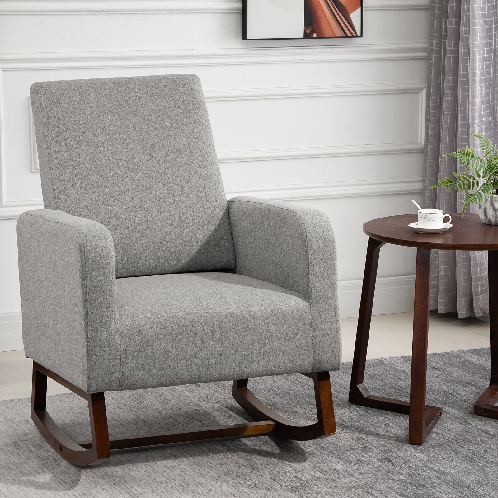 HomCom Accent Lounge Rocking Chair with Solid Curved Wood Base and ...