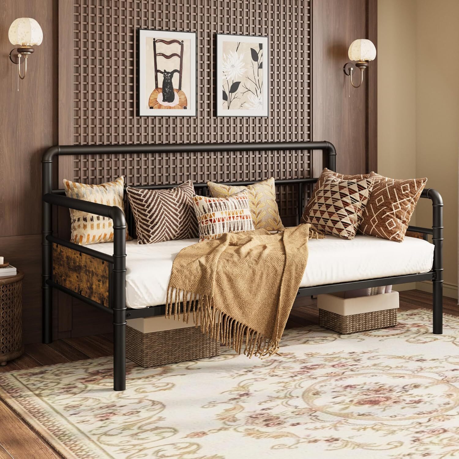 Garvee Metal Daybed Heavy Duty Black Pipe Frame with Convertible ...