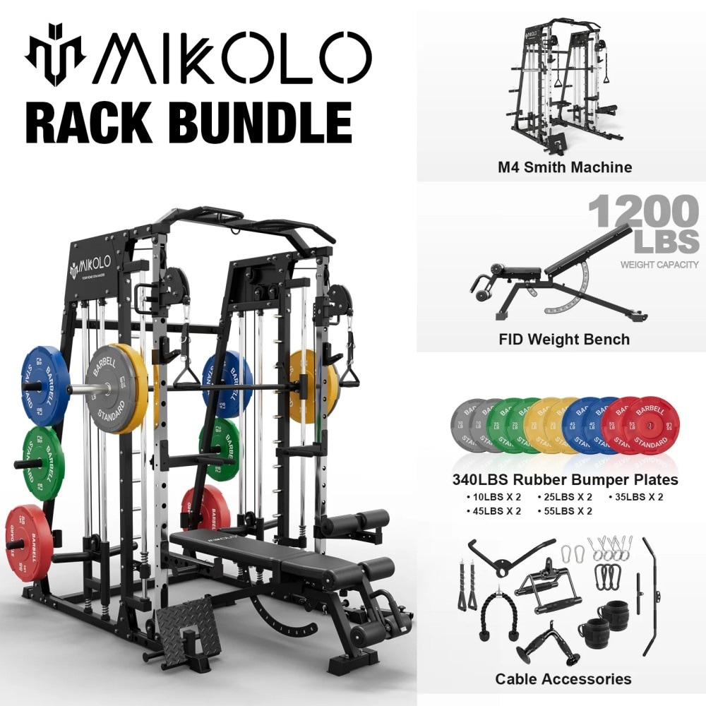 Mikolo Smith Machine Home Gym- 2200 lbs Power Rack Cage with Cable ...