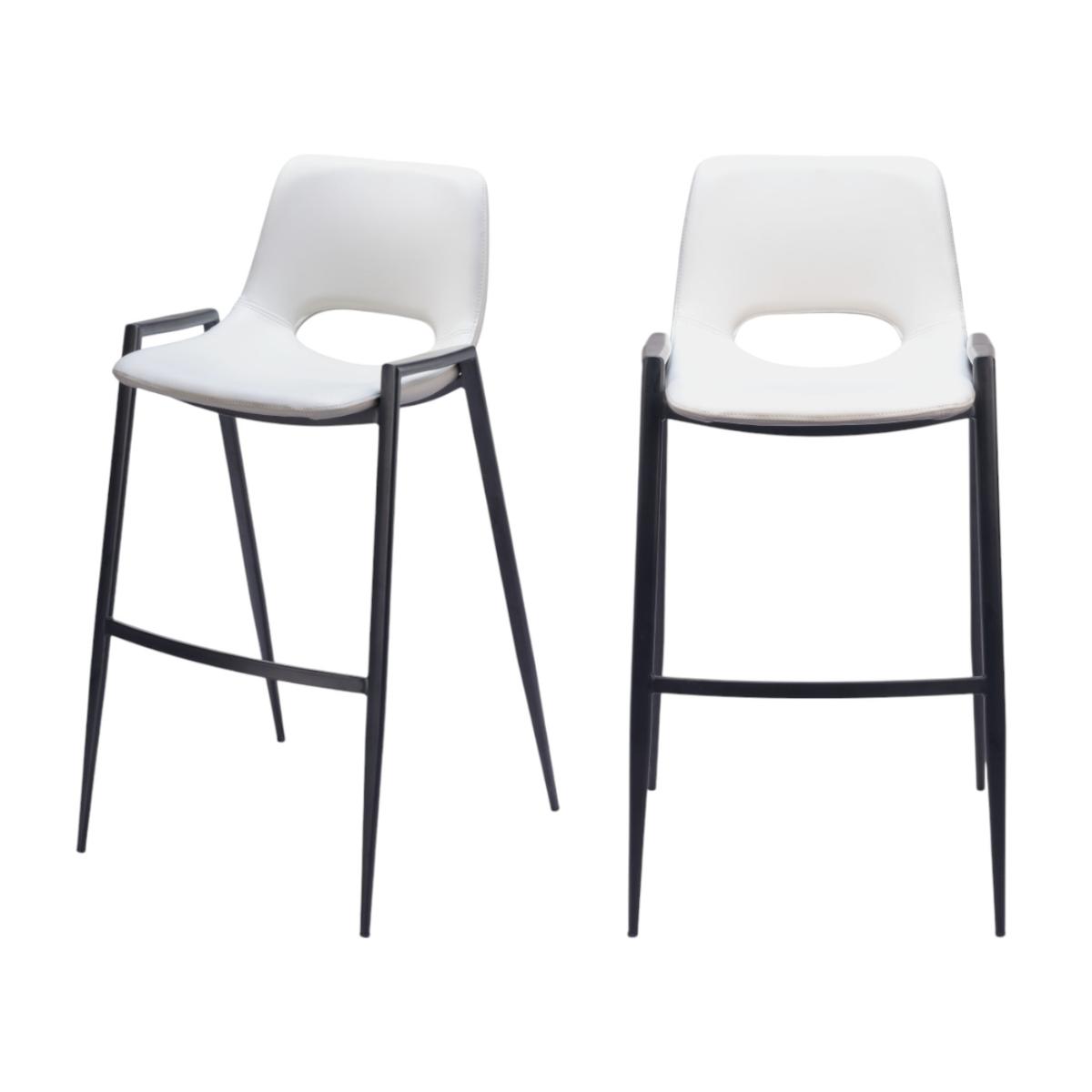 HomeRoots White 1-in H Bar height Upholstered Metal Bar Stool 2 -Pack ...