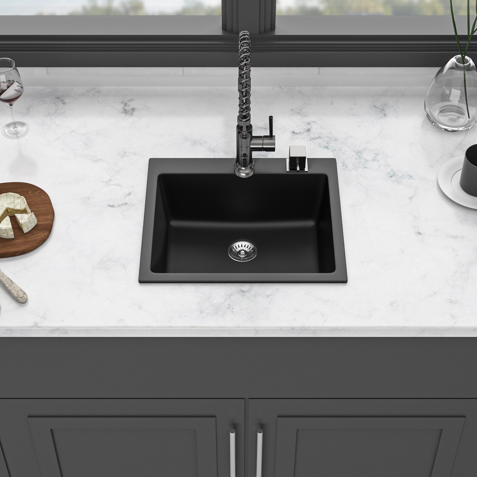 Tatayosi Quartz Kitchen Sink - 25x22 inches Black granite composite ...