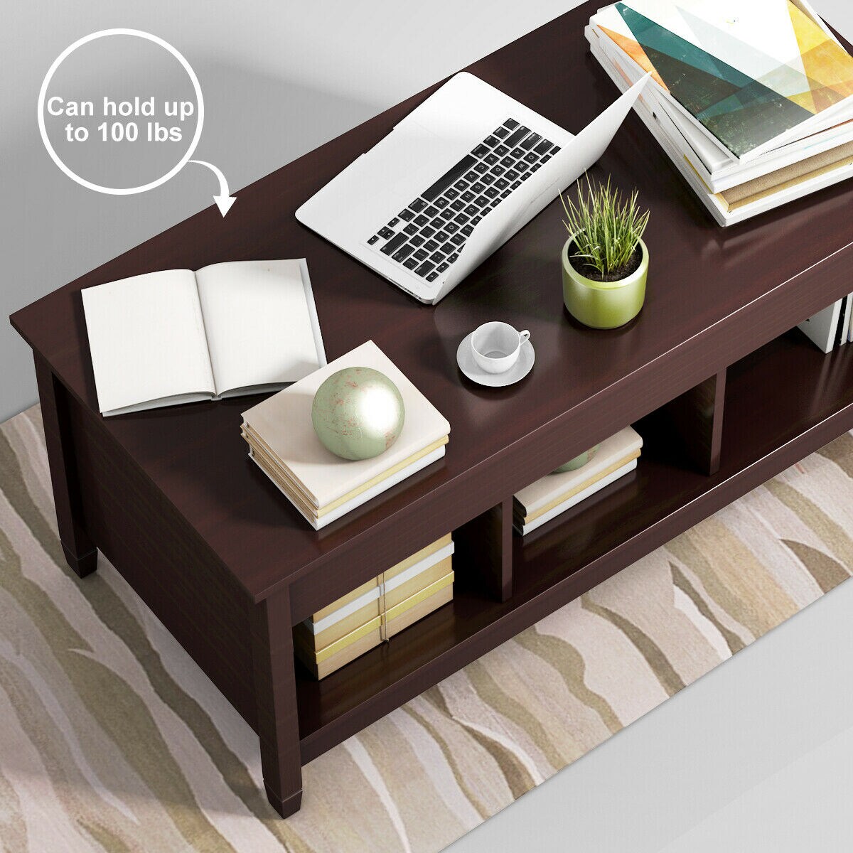 Slickblue Coffee/Brown/Black Adjustable Lift-Top Coffee Table with ...