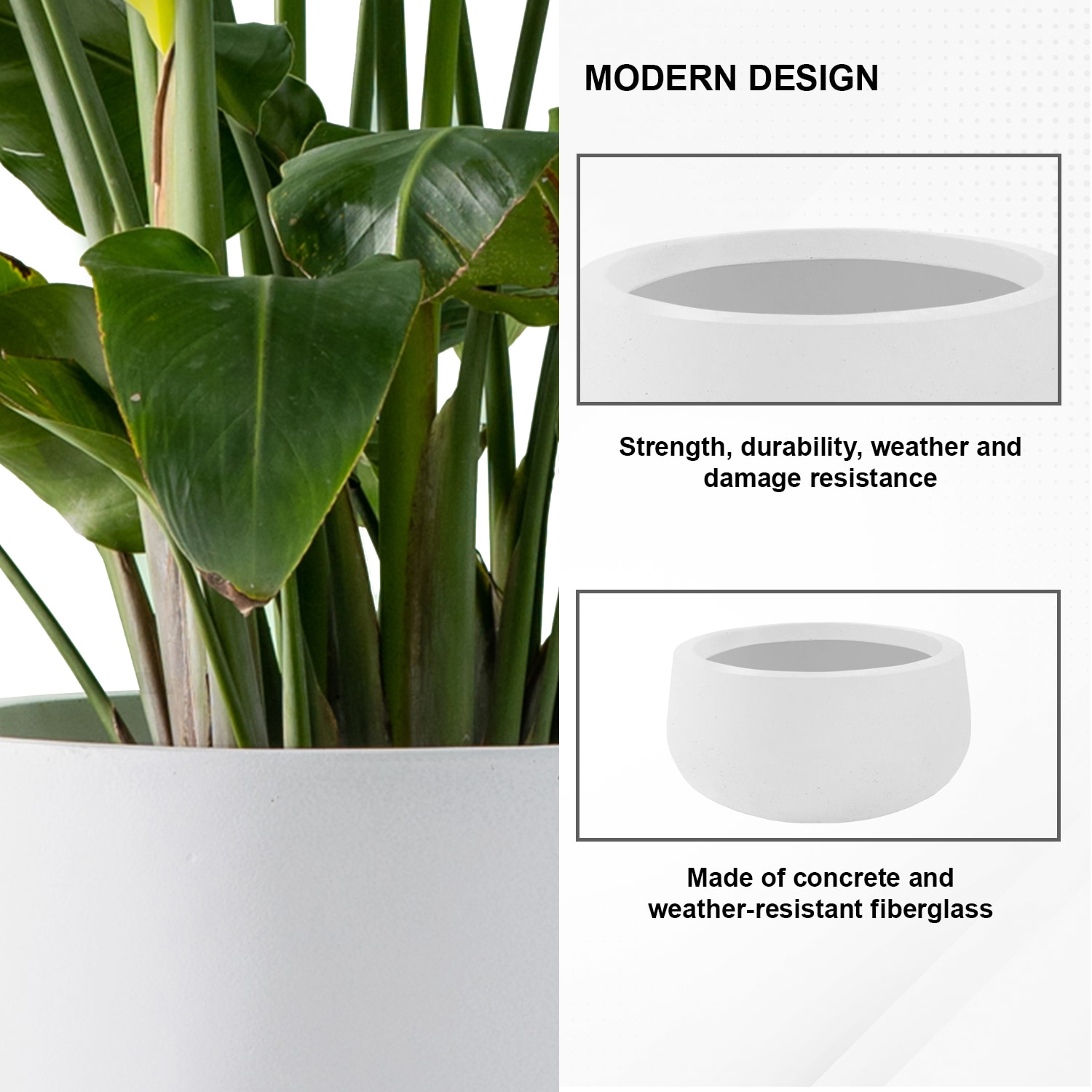 KANTE Round 20-in W x 20-in L White Concrete Indoor/Outdoor Planter in ...