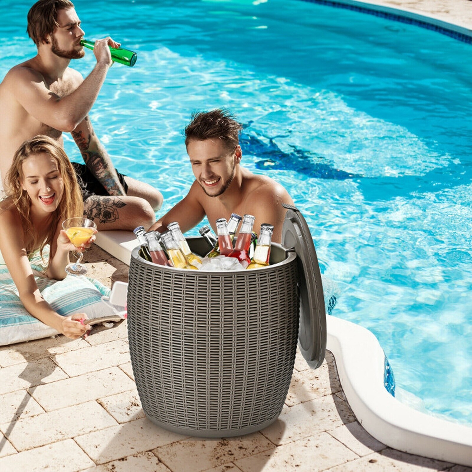 SUGIFT 9.5-gal 4-in-1 Patio Rattan Cool Bar Cocktail Table Side Table ...