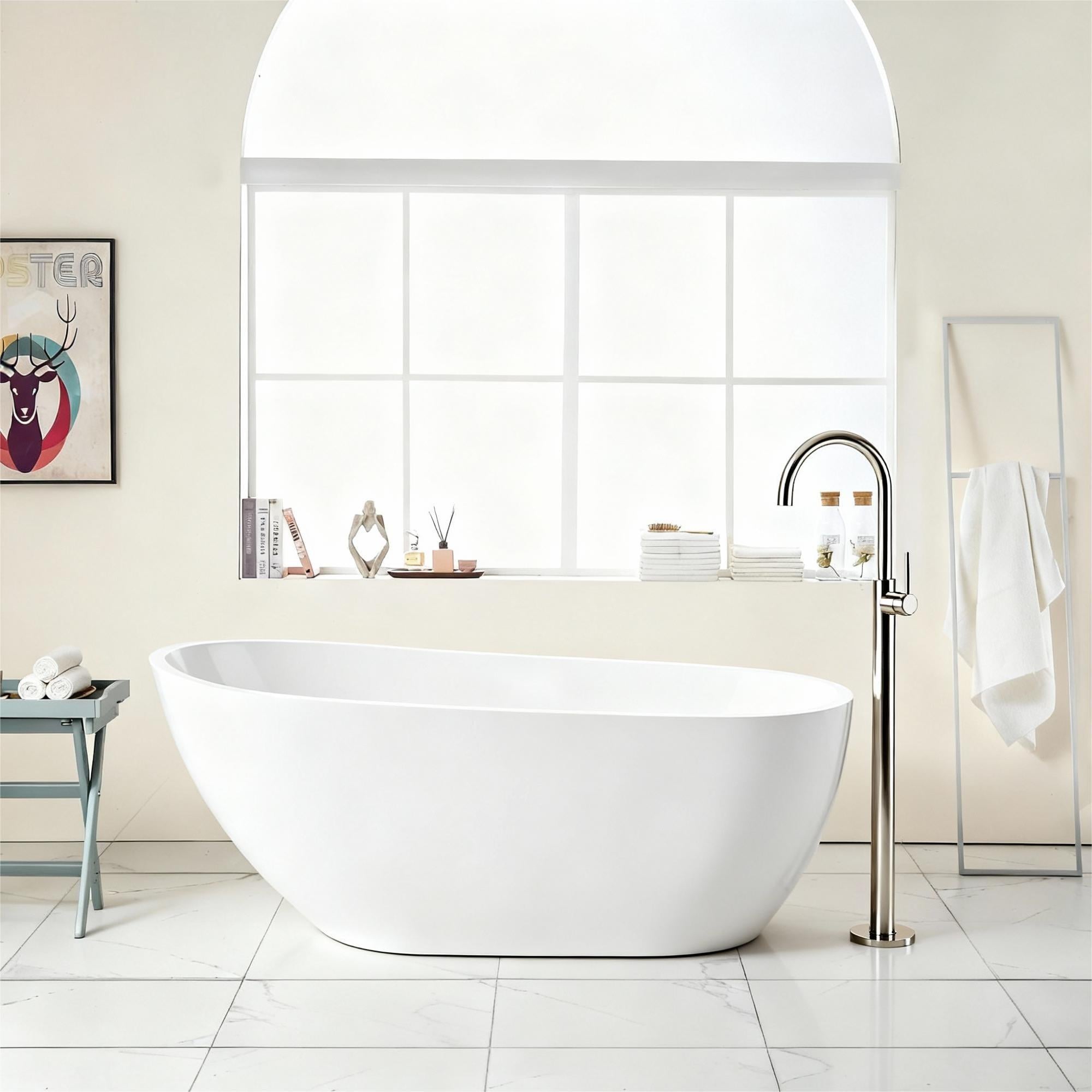 CASAINC 29.5-in x 67-in Gloss White Acrylic Oval Freestanding Soaking ...