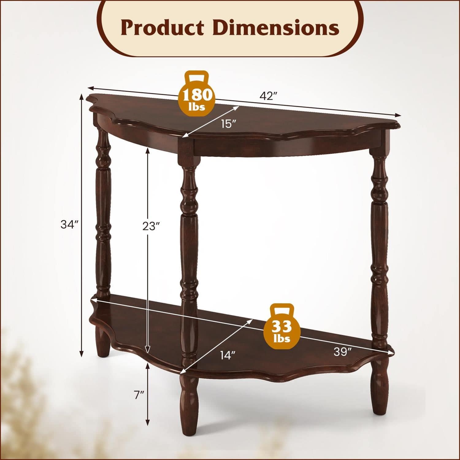 VERYKE 42-Inch Half-Moon Console Table 2 Cloud-Shaped Open Shelves and ...
