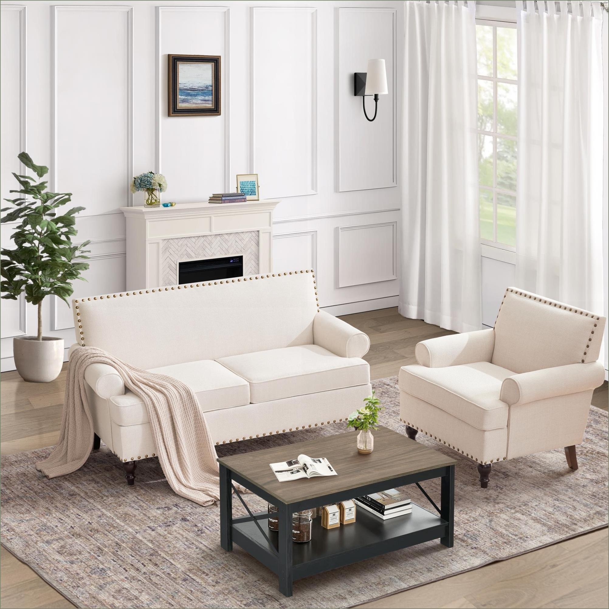 Watnature Mid Century Modern Beige Upholstered Accent Chair Comfy Retro ...