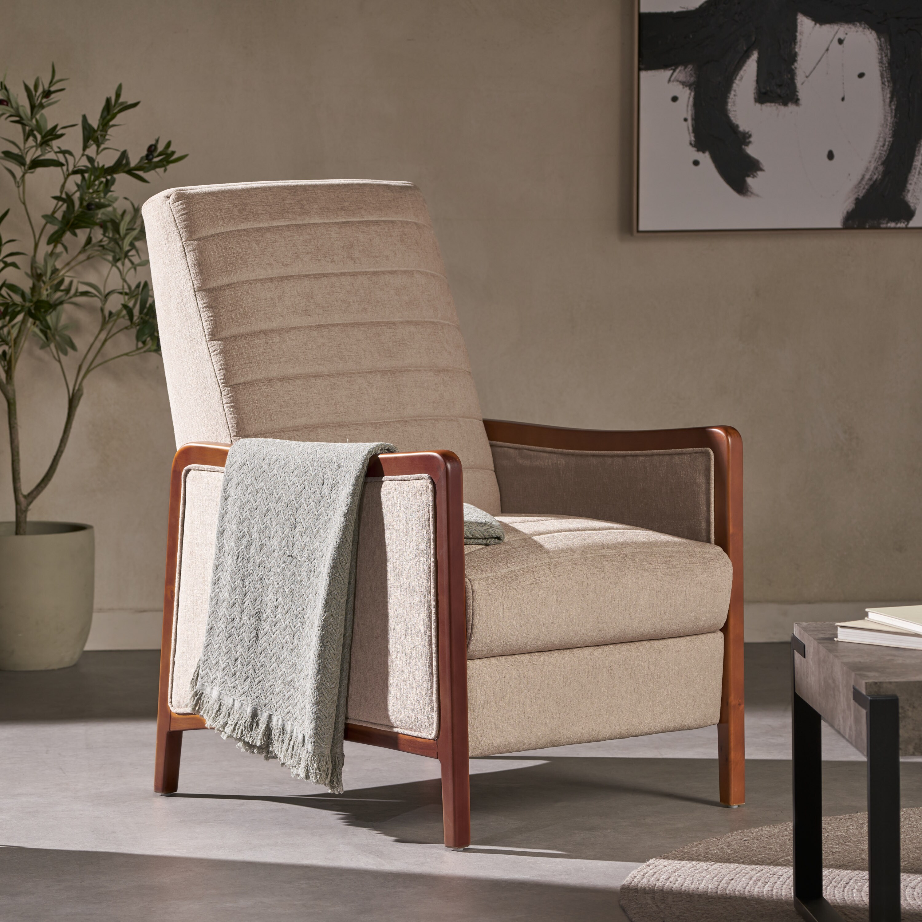 LUXEYARD Mid Century Modern Fabric Channel Stitch Wood Pushback ...