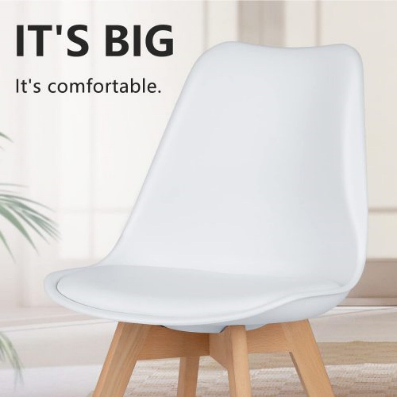 LUCKY ONE Set of 4 PU Leather Dining Chairs with Wood Legs - White in ...