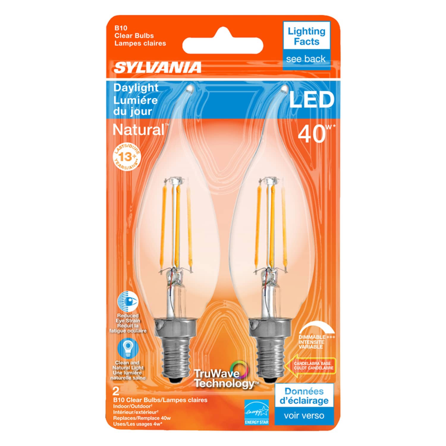 SYLVANIA Natural B10 E12 Candelabra LED Bulb Daylight 40 Watt ...