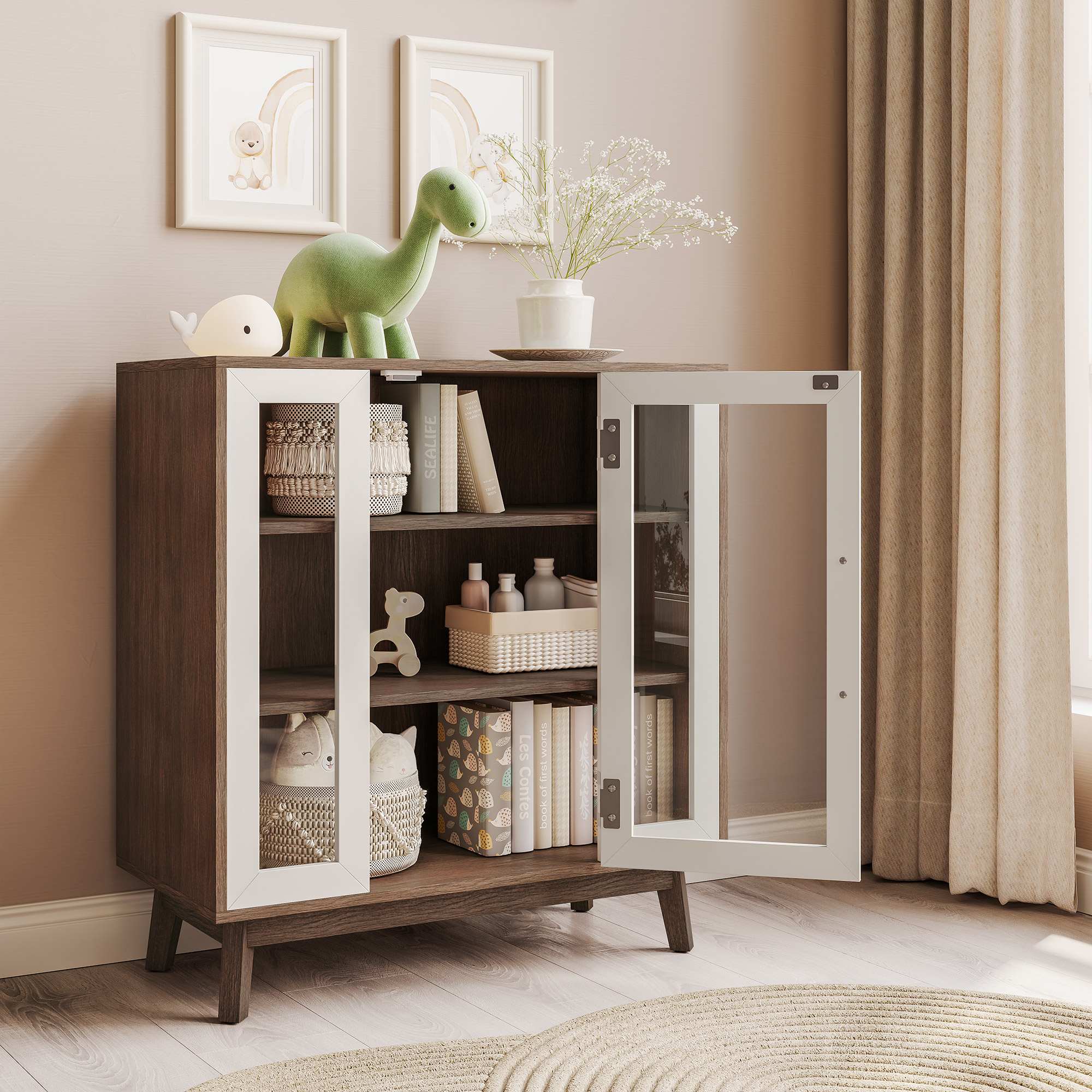 Belleze Sideboard Buffet Cabinet Modern Curio Cabinet 3 Tiers Console ...