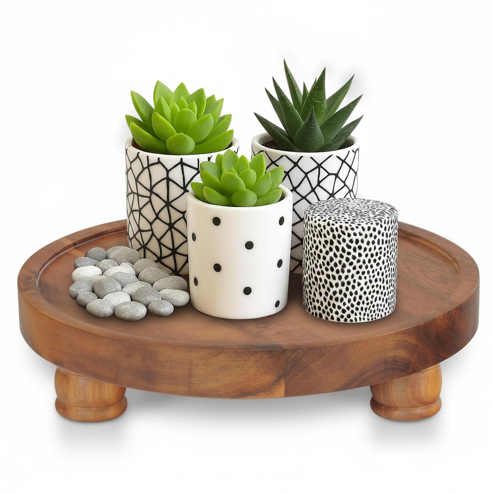 Paradigms Interiors 10 Inch Wood Round Tray Decorative Plant Stand ...