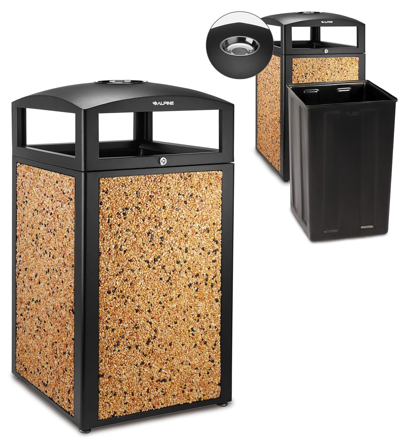 Alpine Industries 40 Gallon Beige Stone Panels Steel Hinged Lid Trash ...