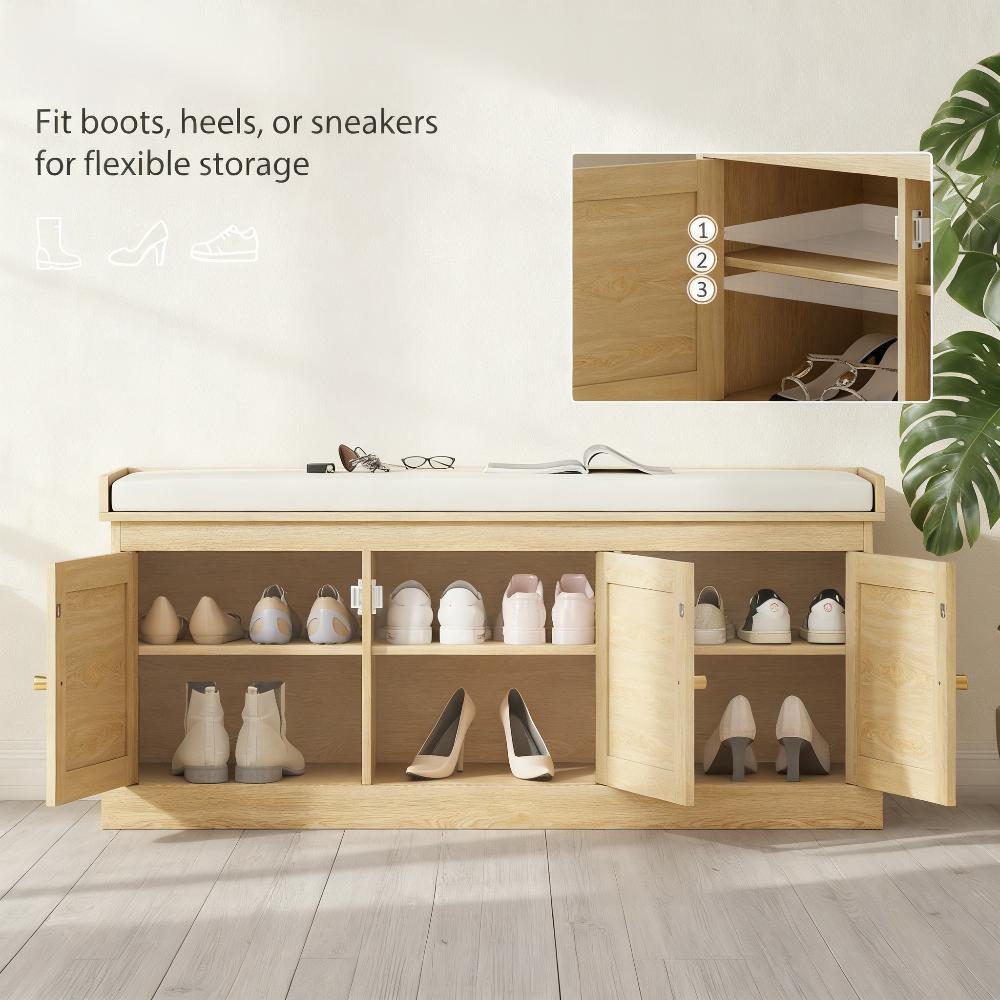 Blisstyle Shoe Storage Bench with Woven Rattan Doors Shoe Bench ...