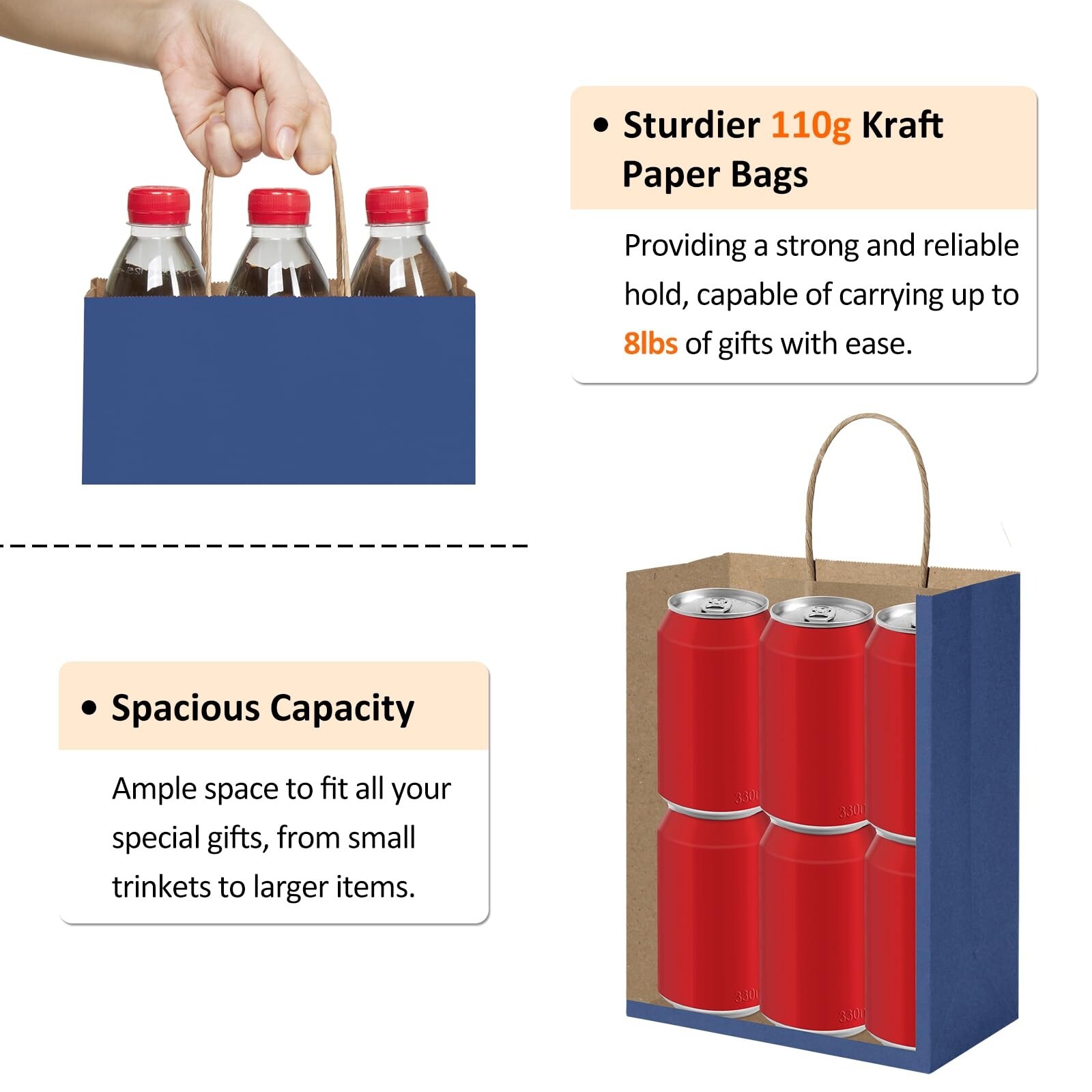 Afoxsos 25 pack Navy Blue Gift Bags Medium Kraft Paper Shopping Bags ...