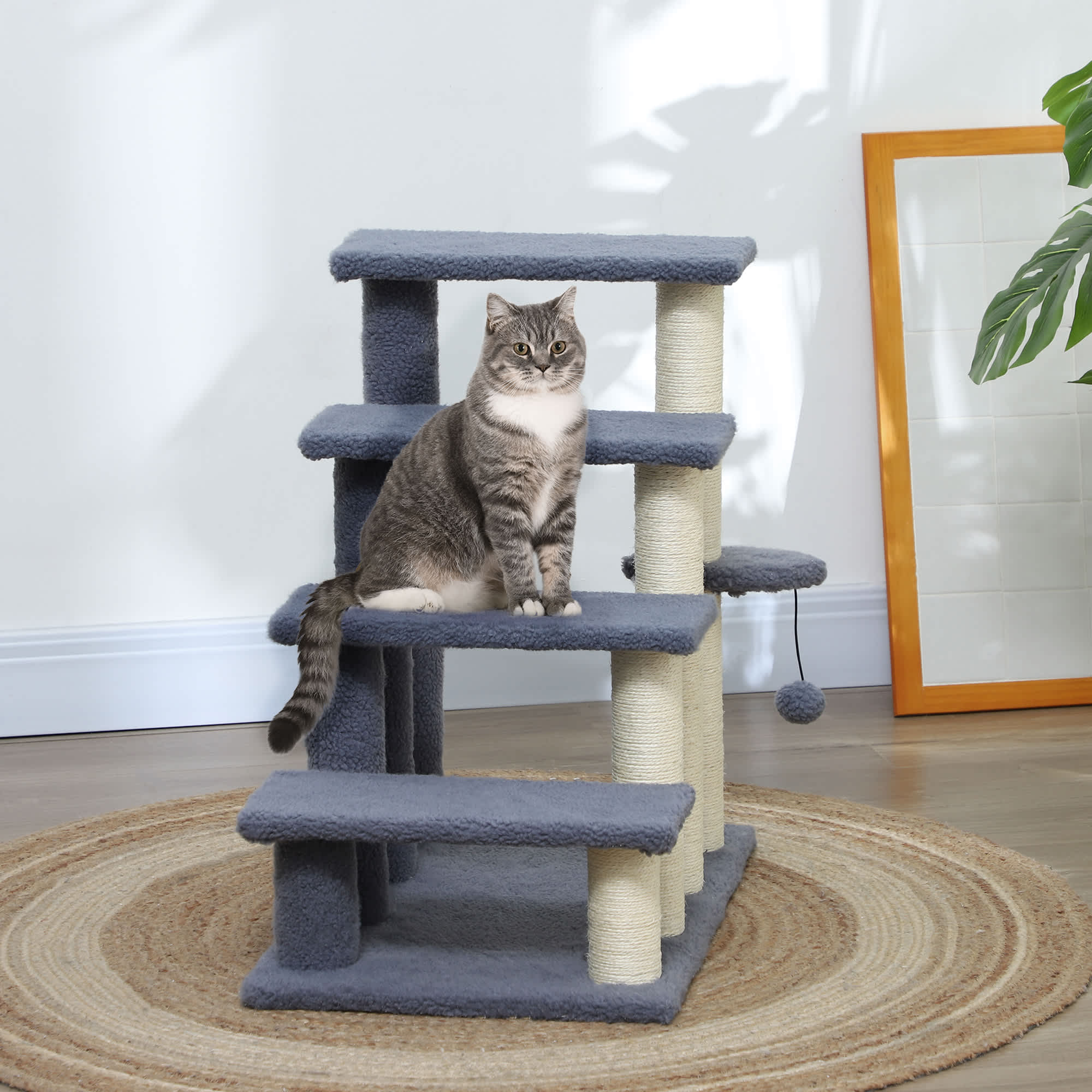 Vynxaria Gray 4 Levels Cat Steps Pet Stairs with Scratching Posts ...