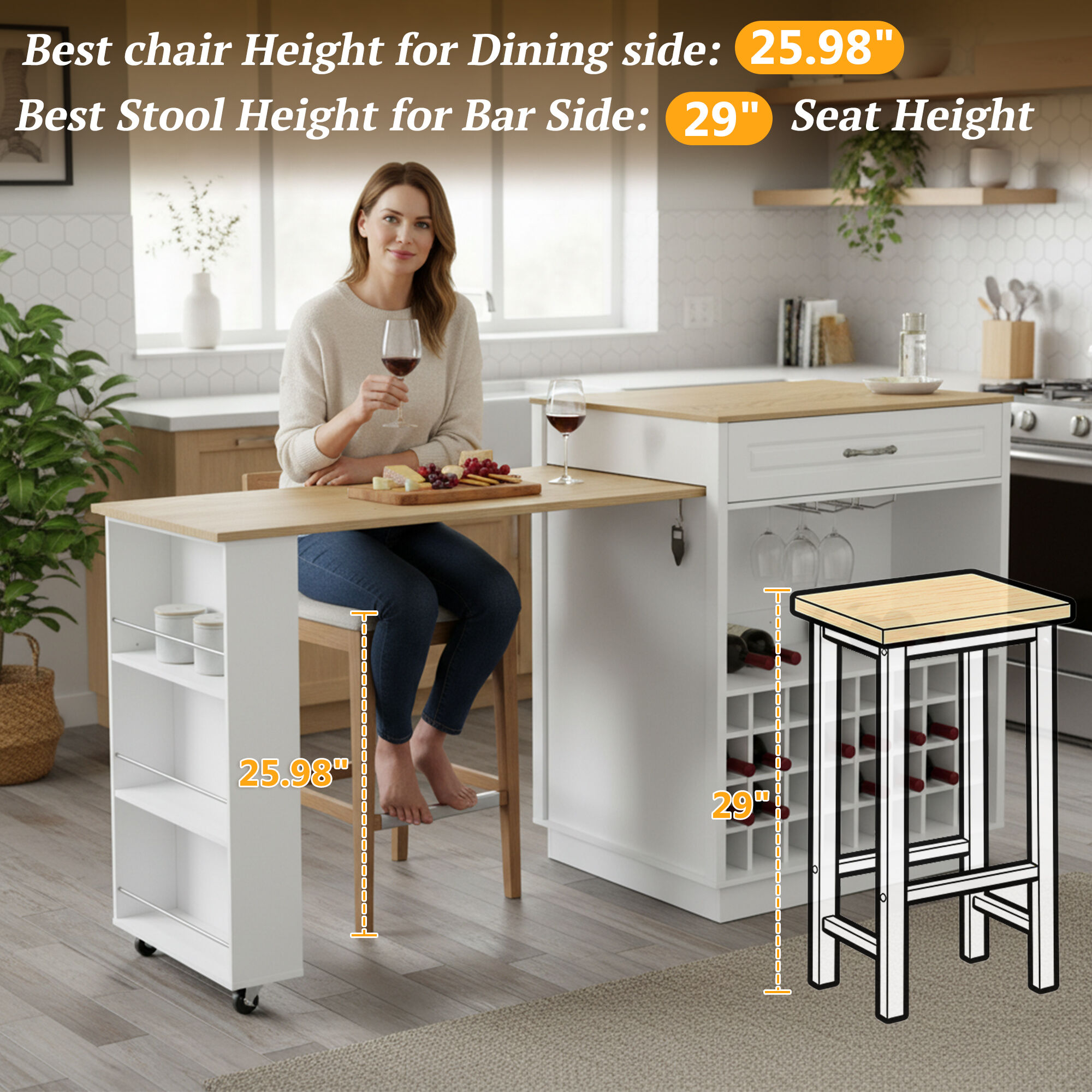 Tinyhomie 73 Inch Bar Cabinet and Bar Table with Extendable Countertop ...
