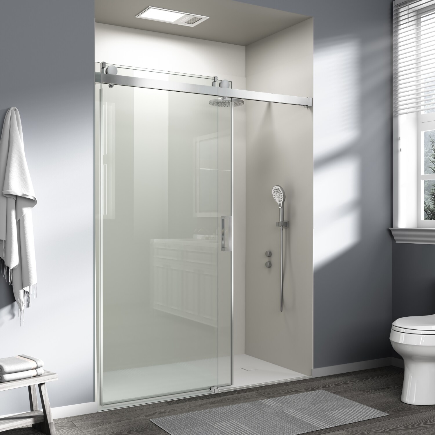 Wooakway 56in - 60in W x 76in H Frameless Soft-closing Single Sliding ...