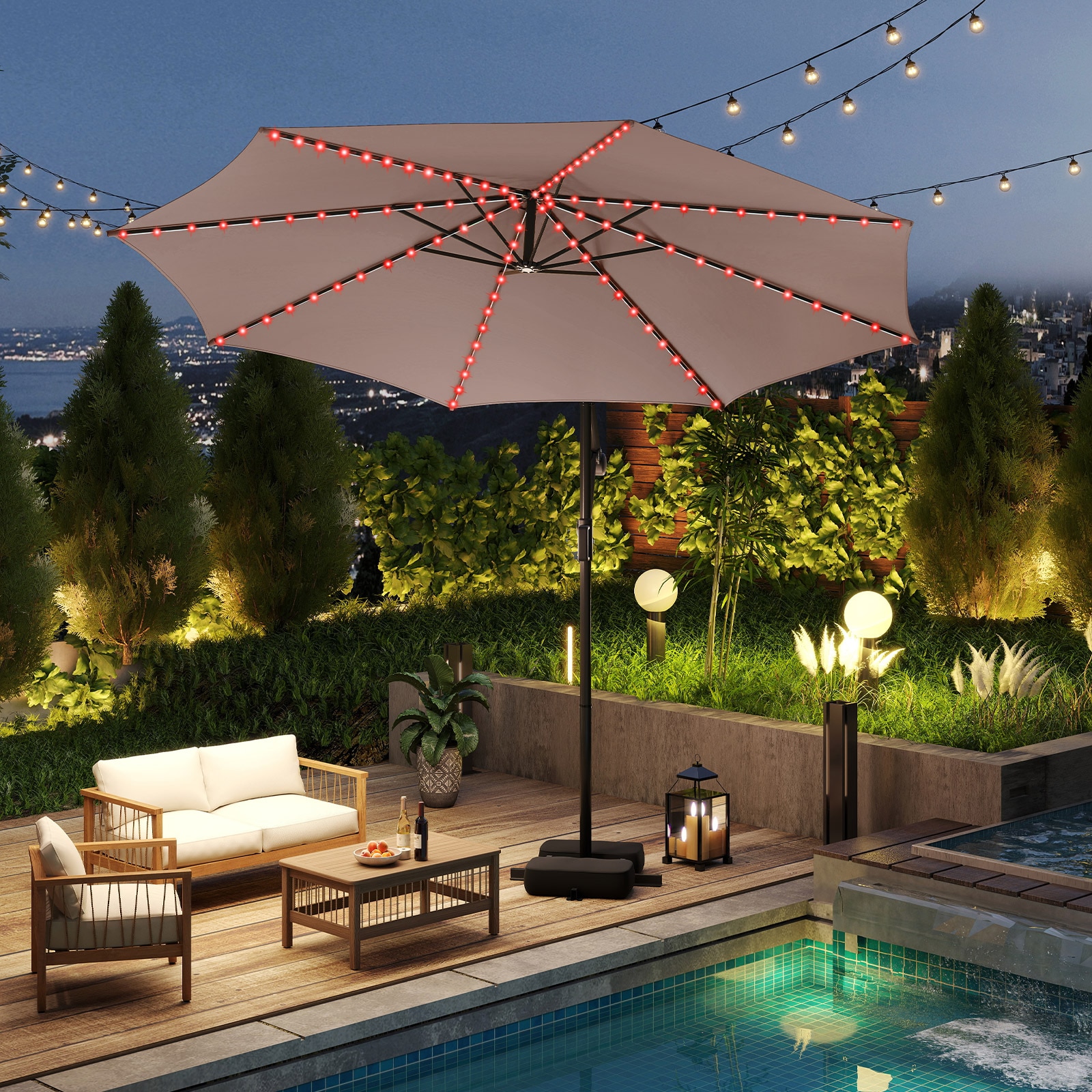 Ayelon 10-ft Steel Brown Slide-tilt Cantilever Patio Umbrella with ...