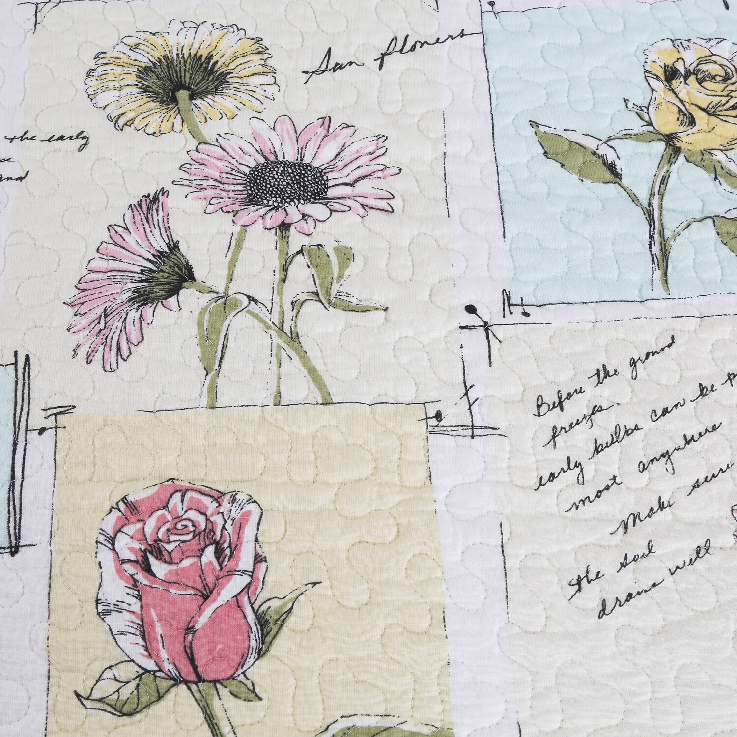 Luupatchy Floral Sketch Patchwork Quilt Set Lightweight Bedspread with ...